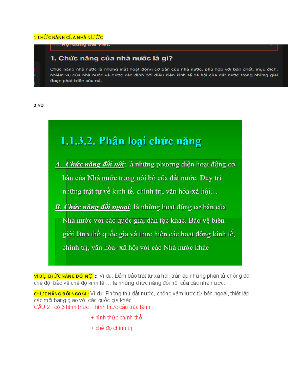 1 CHỨC NĂNG CỦA NHÀ NƯỚC - vvvvv - 1 CH ỨC NĂNG C ỦA NHÀ N ƯỚC 2 VD VÍ D Ụ CH ỨC NĂNG ĐỐỐI N ỘI ...