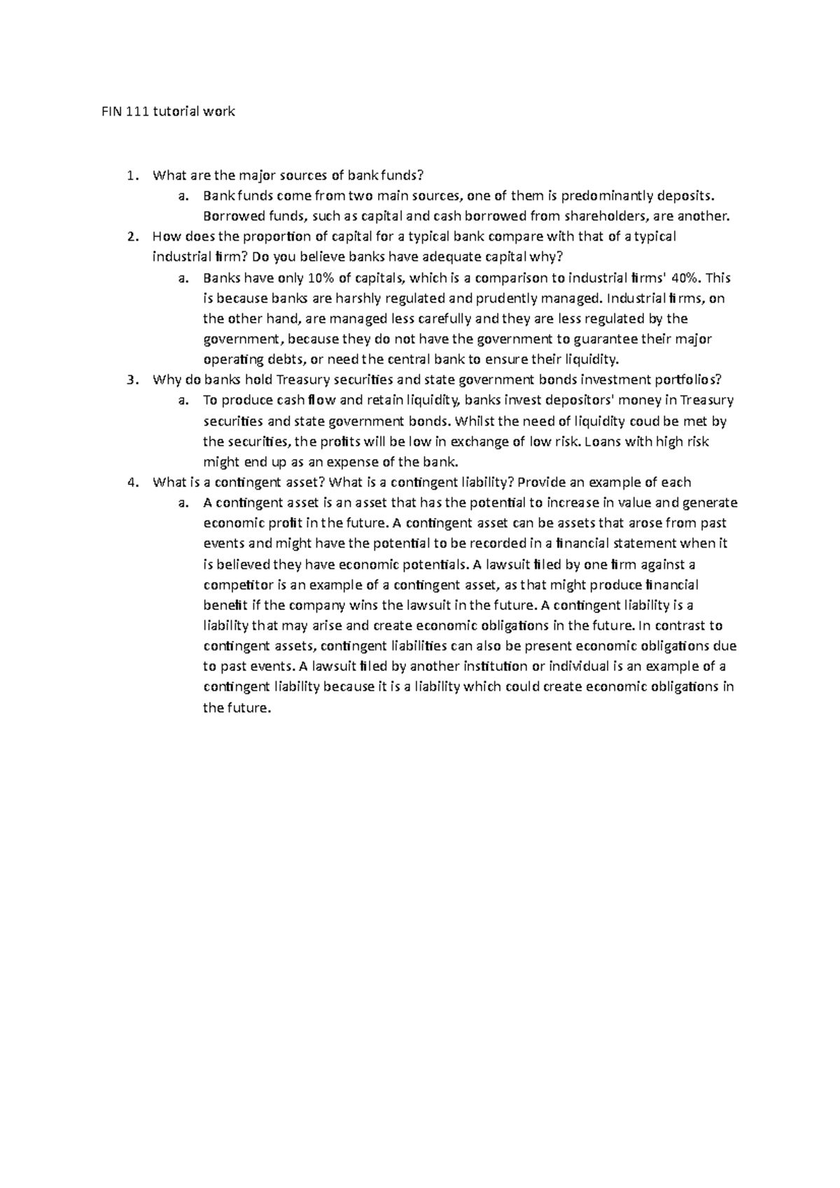 FIN 111 tutorial work 5 for Introductory Principle of Finance in 2021/ ...