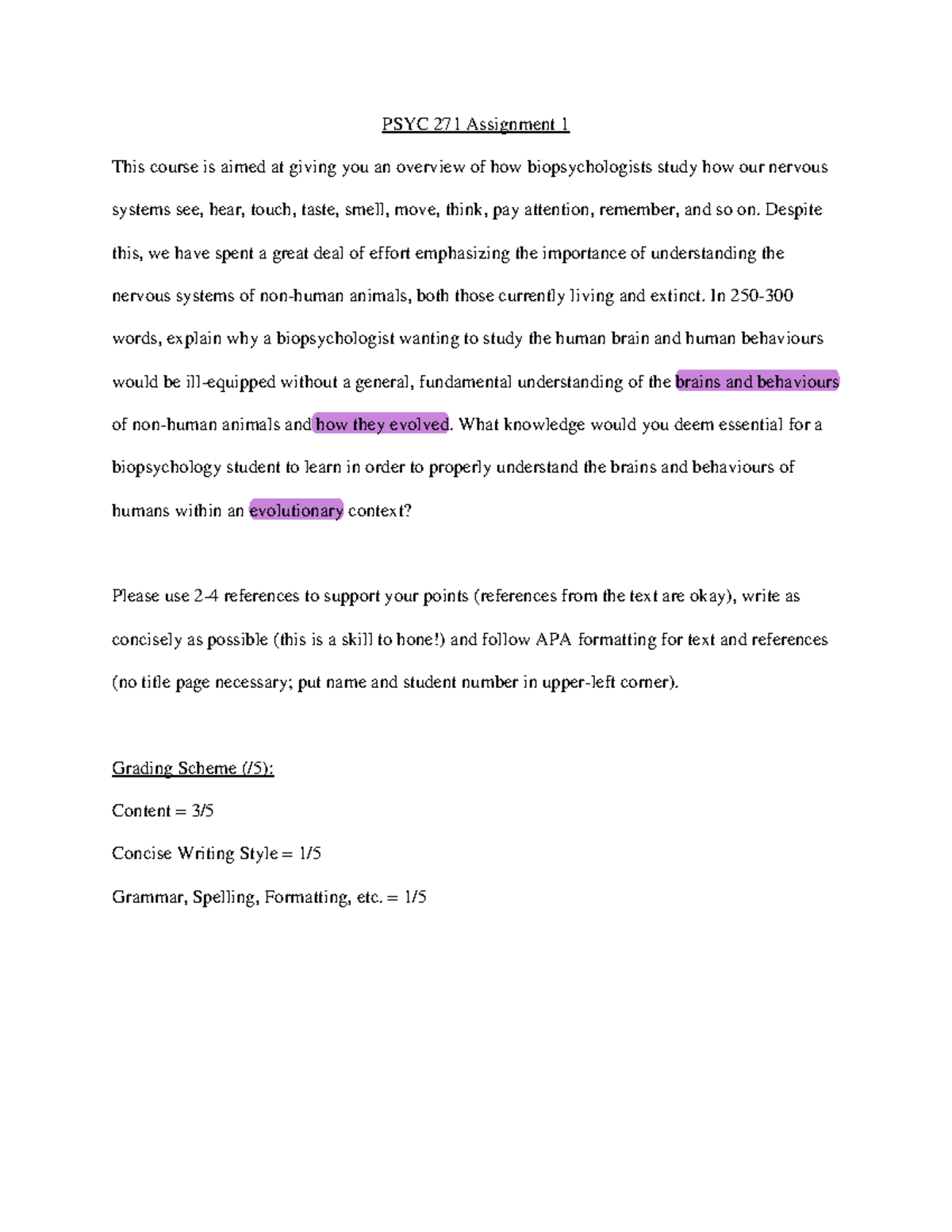 Psyc 271 Assignment 1 Psyc 271 Assignment 1 This Course Is Aimed At Giving You An Overview Of