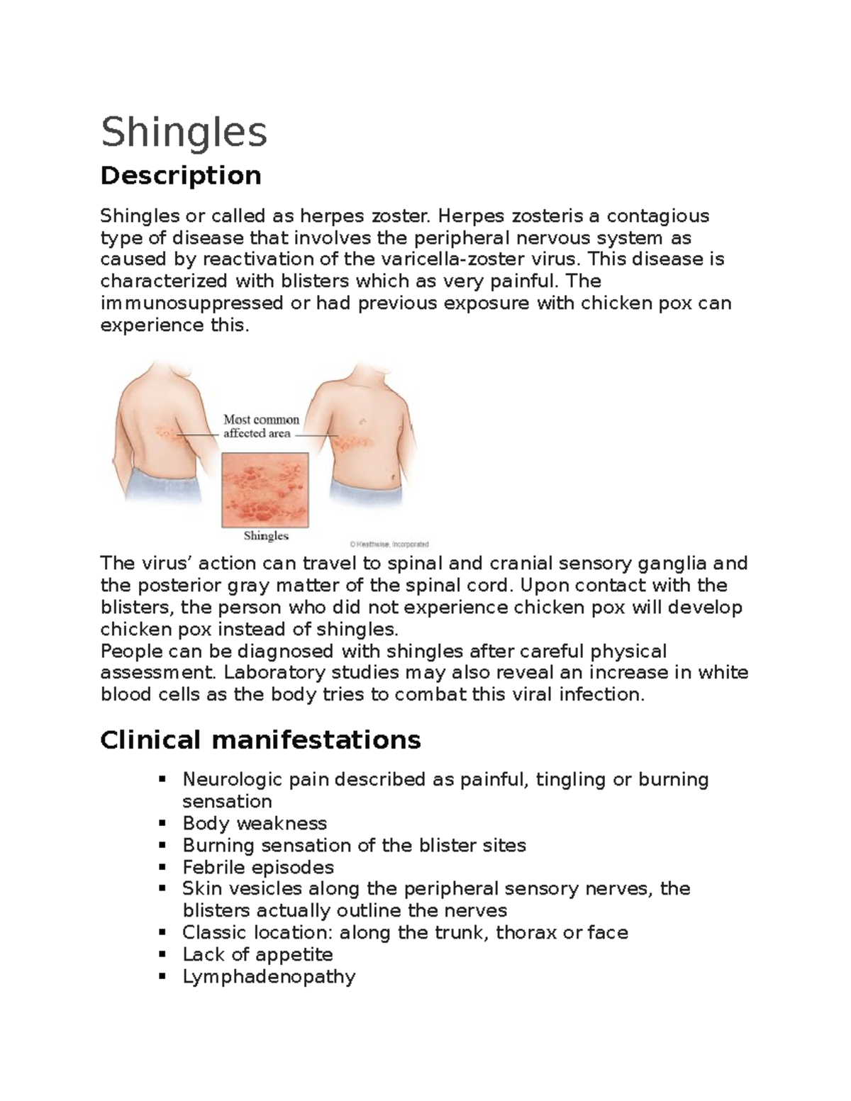Shingles: Nursing - Shingles Description Shingles or called as herpes ...