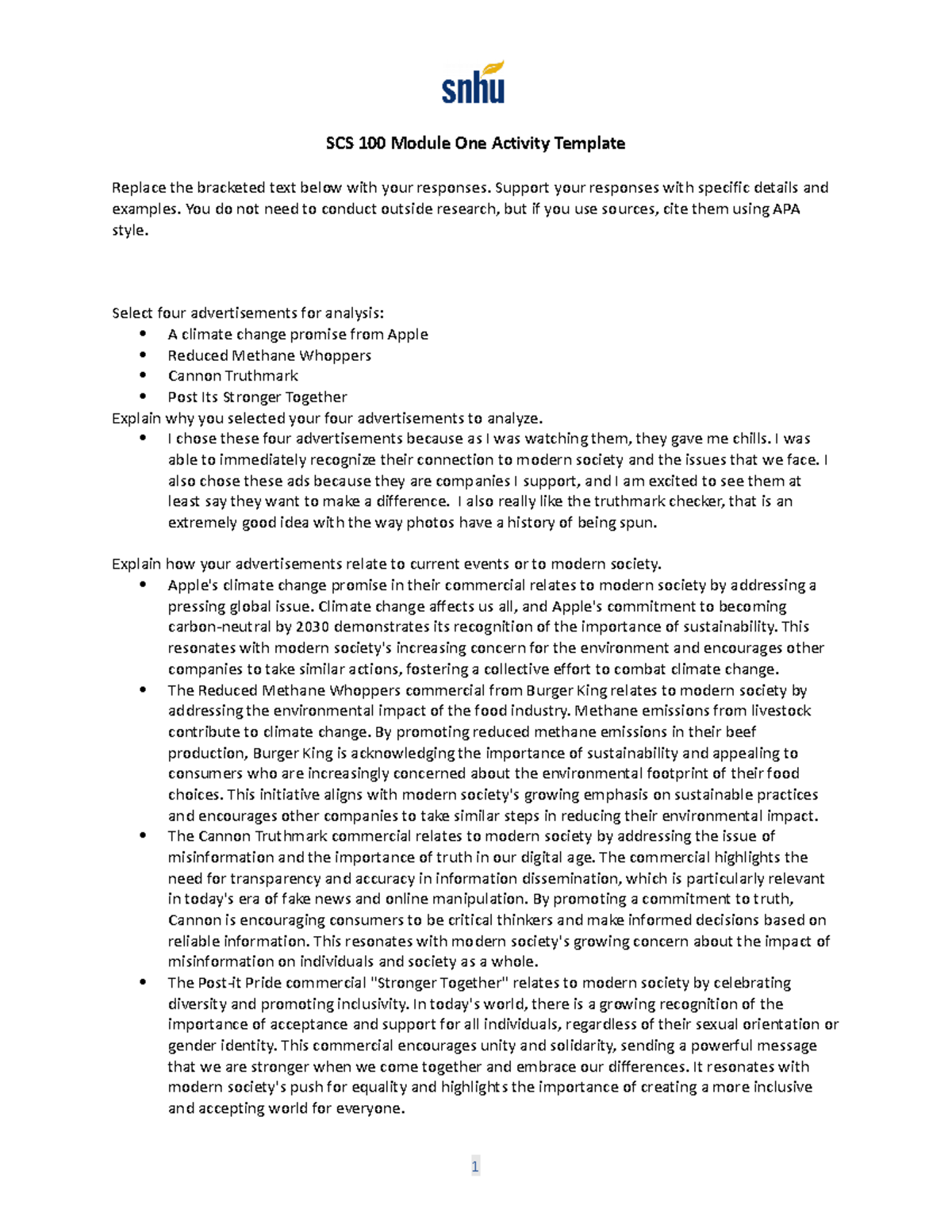 SCS 100 Module One Activity Template complete - SCS 100 Module One ...