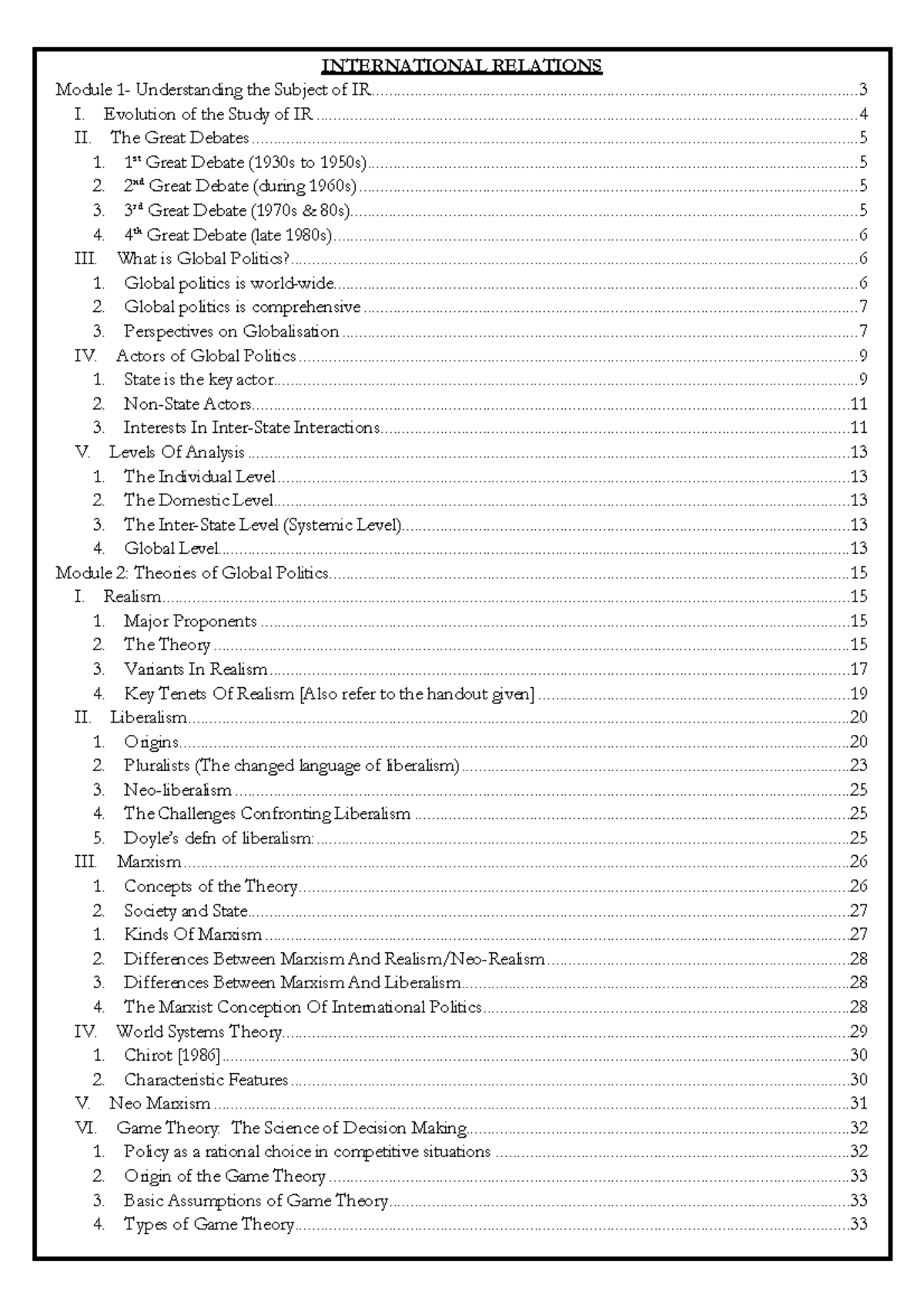IR Complete Notes - INTERNATIONAL RELATIONS Module 1- Understanding the ...
