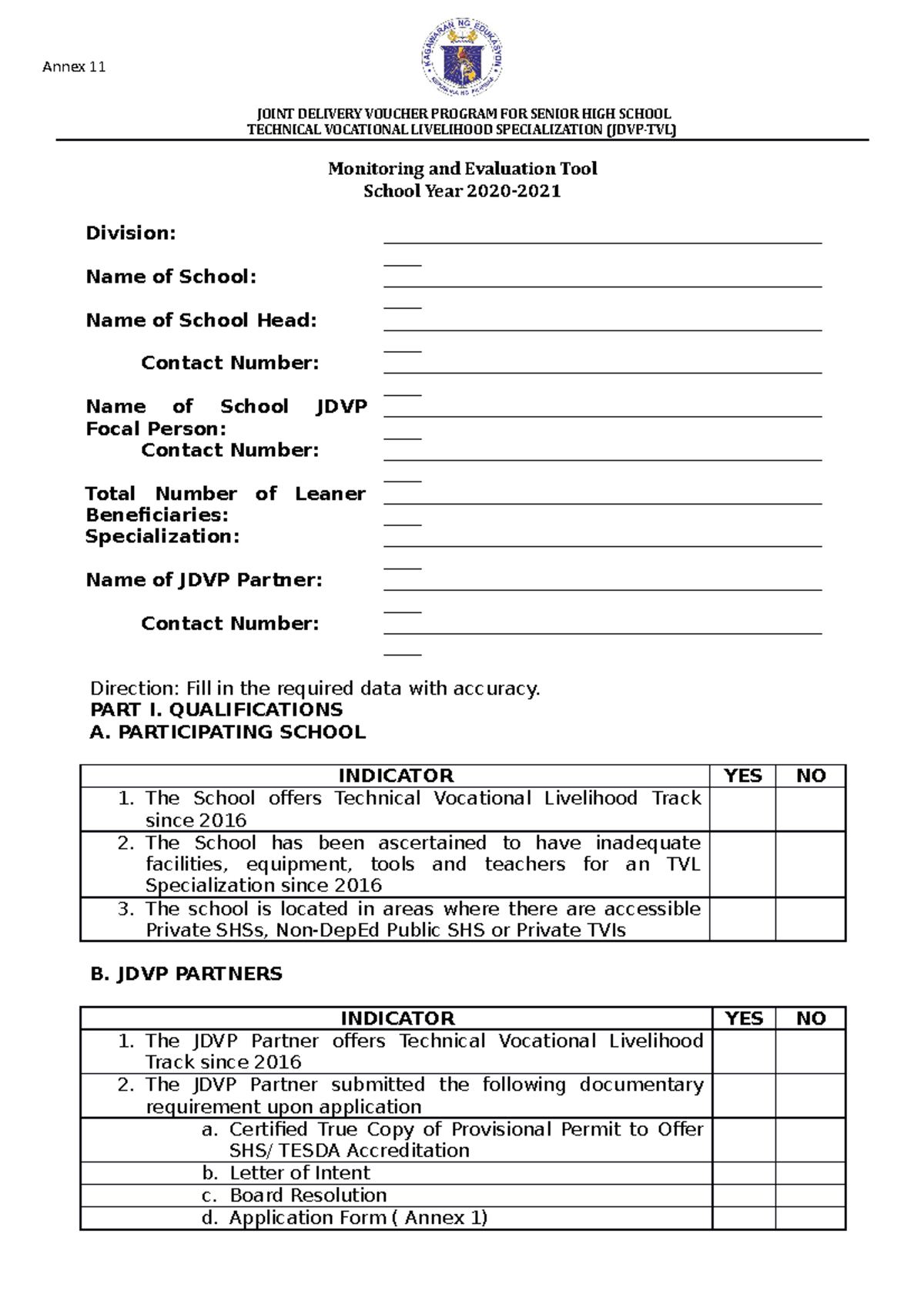 Annex 11 Monitoring and Evaluation Tool - JOINT DELIVERY VOUCHER ...