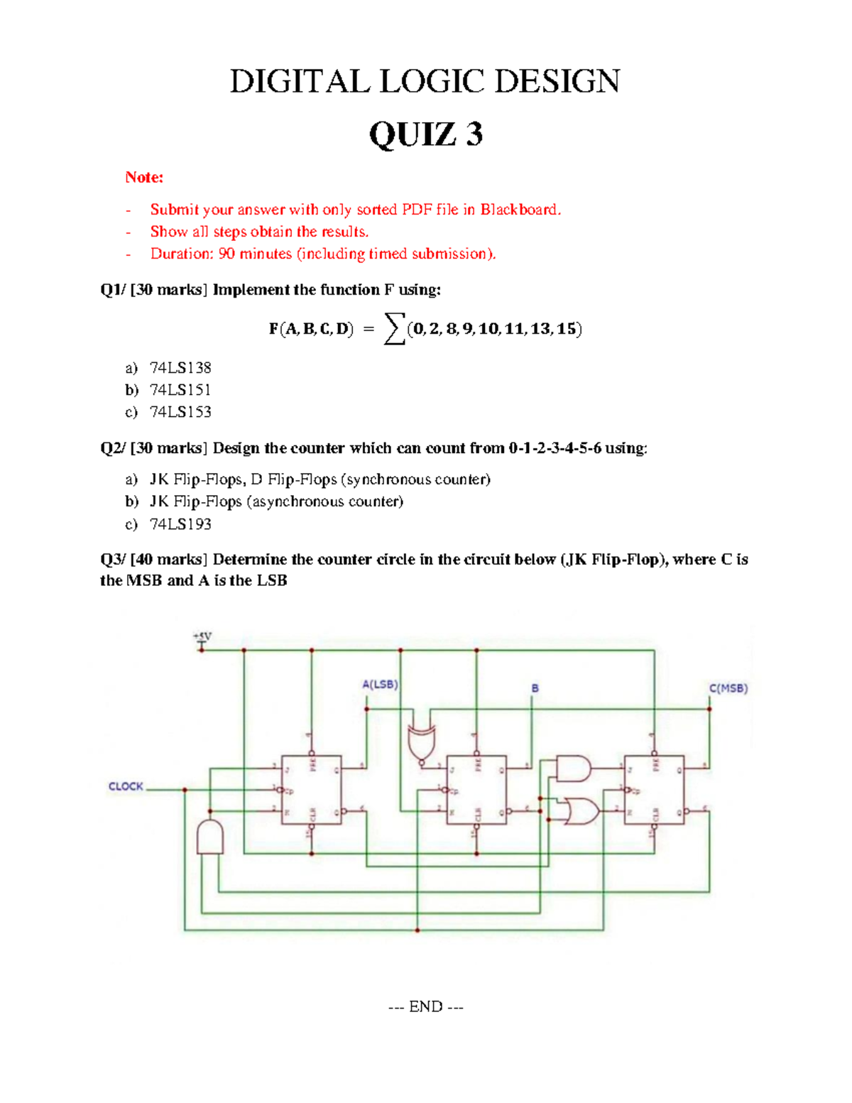 Quiz-3-and-solution - sau tat ca minh lai - DIGITAL LOGIC DESIGN QUIZ 3 ...