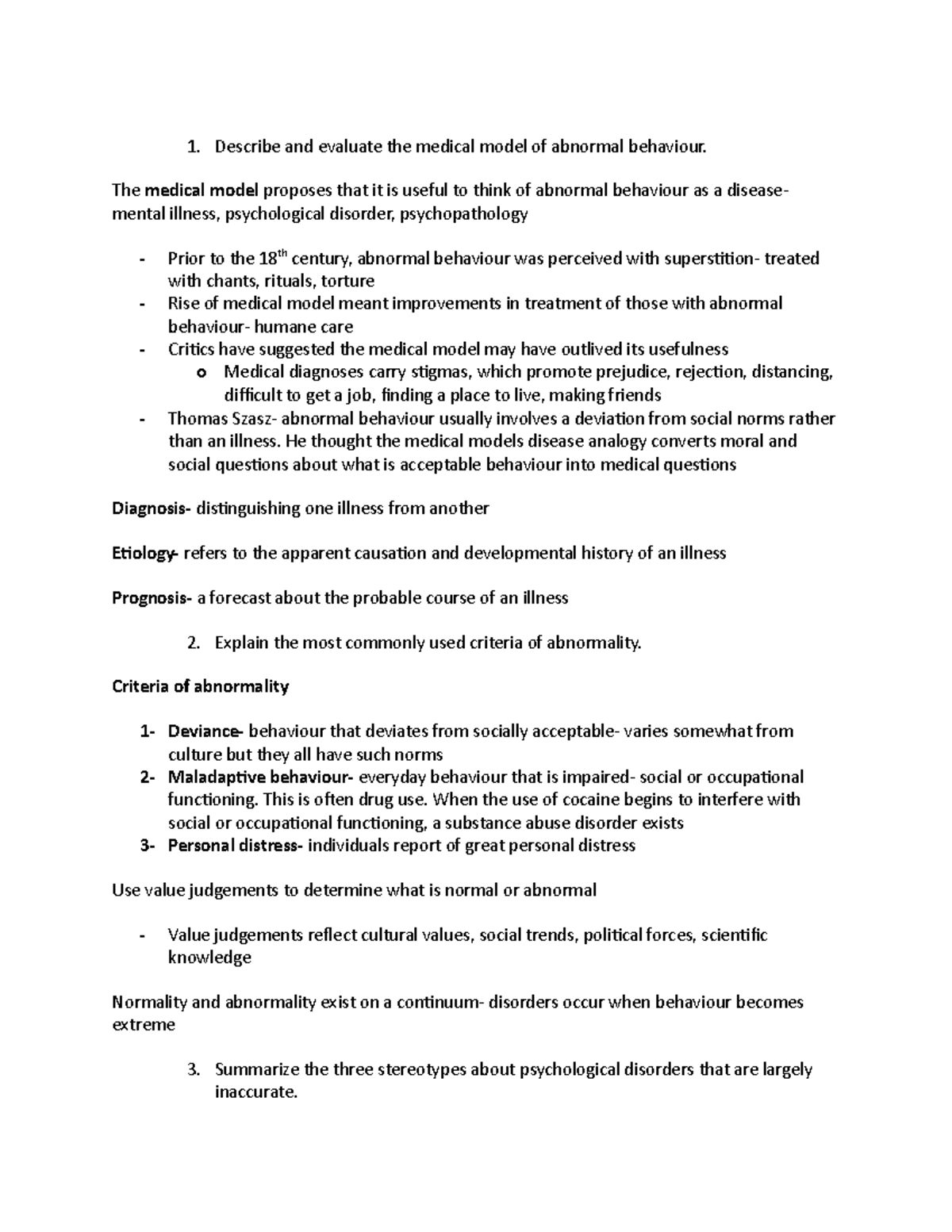 Unit 8 study questions - Describe and evaluate the medical model of ...