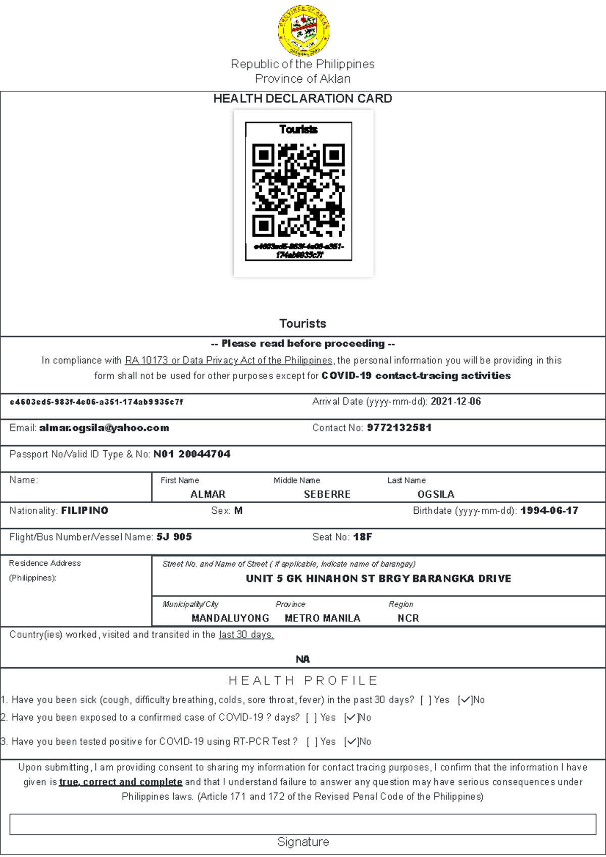 Ak Quire_141323 - Republic of the Philippines Province of Aklan HEALTH ...