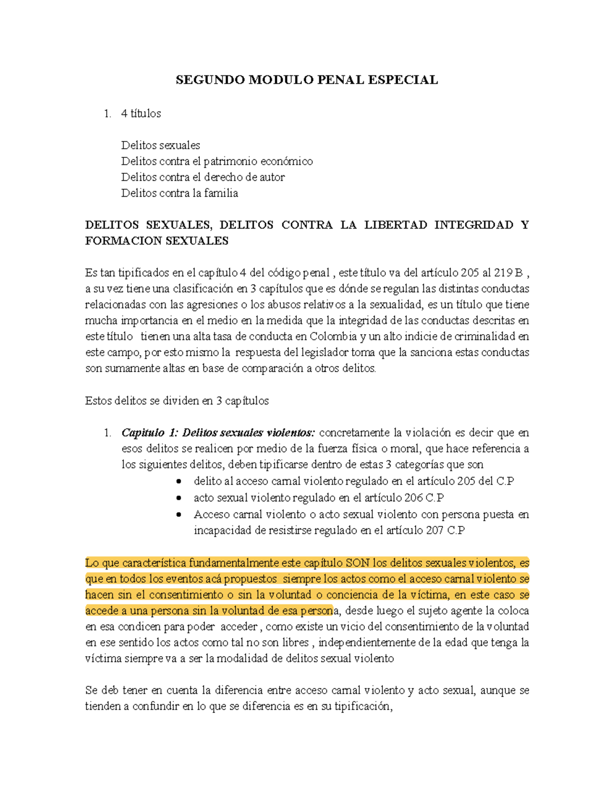 Segundo Modulo Penal Especial - SEGUNDO MODULO PENAL ESPECIAL 4 títulos Delitos sexuales Delitos ...