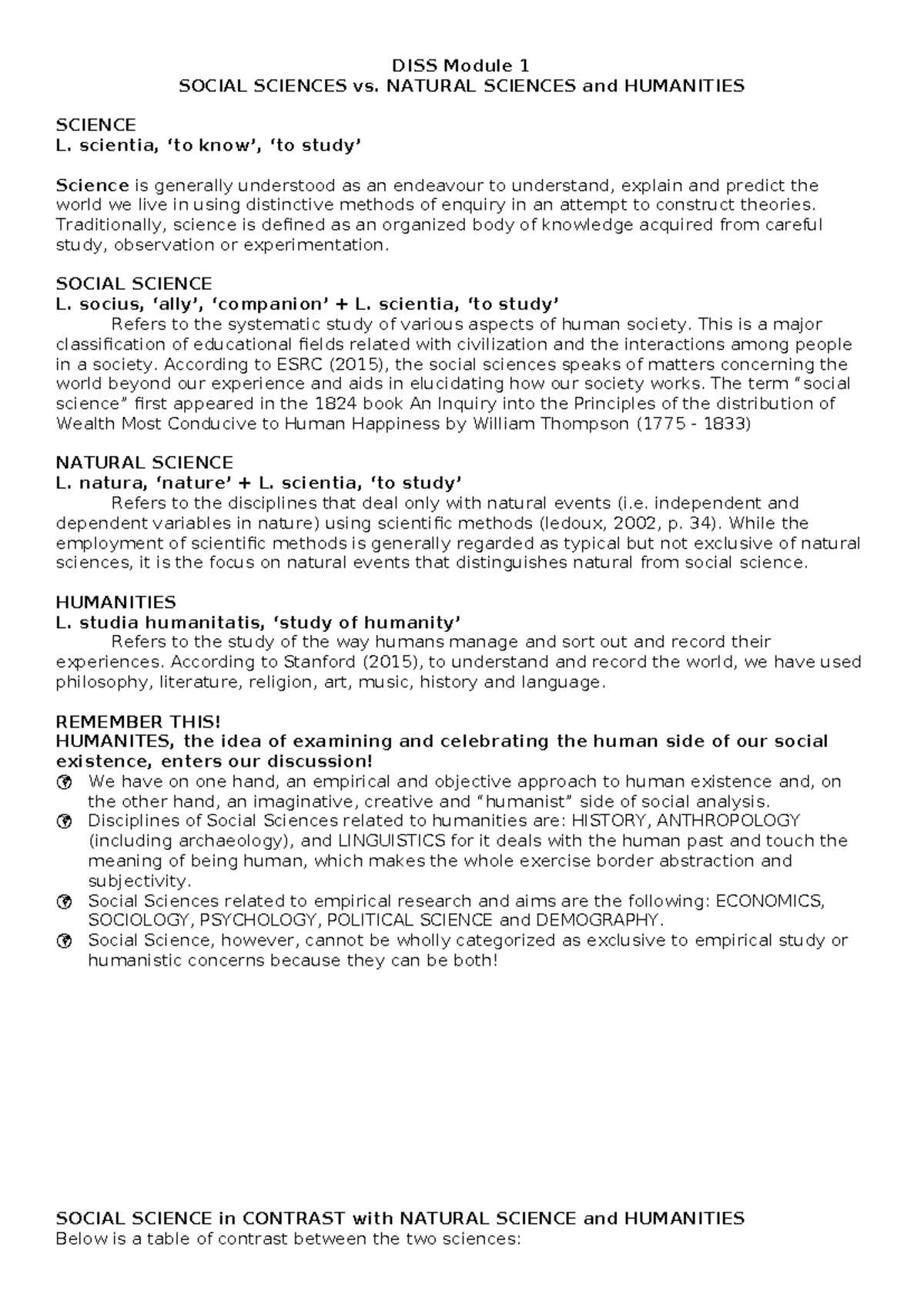 DISS-Module-1 - This is the module 1 on DISS - DISS Module 1 SOCIAL SCIENCES vs. NATURAL ...