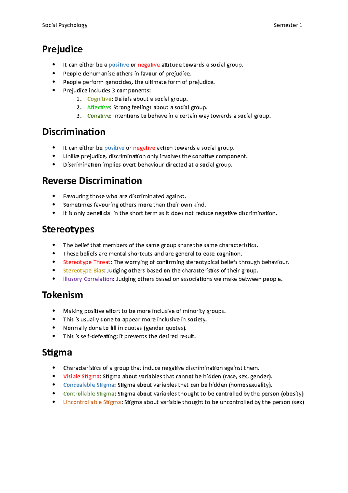 Prejudice & Discrimination - Social Psychology Semester 1 Prejudice It ...