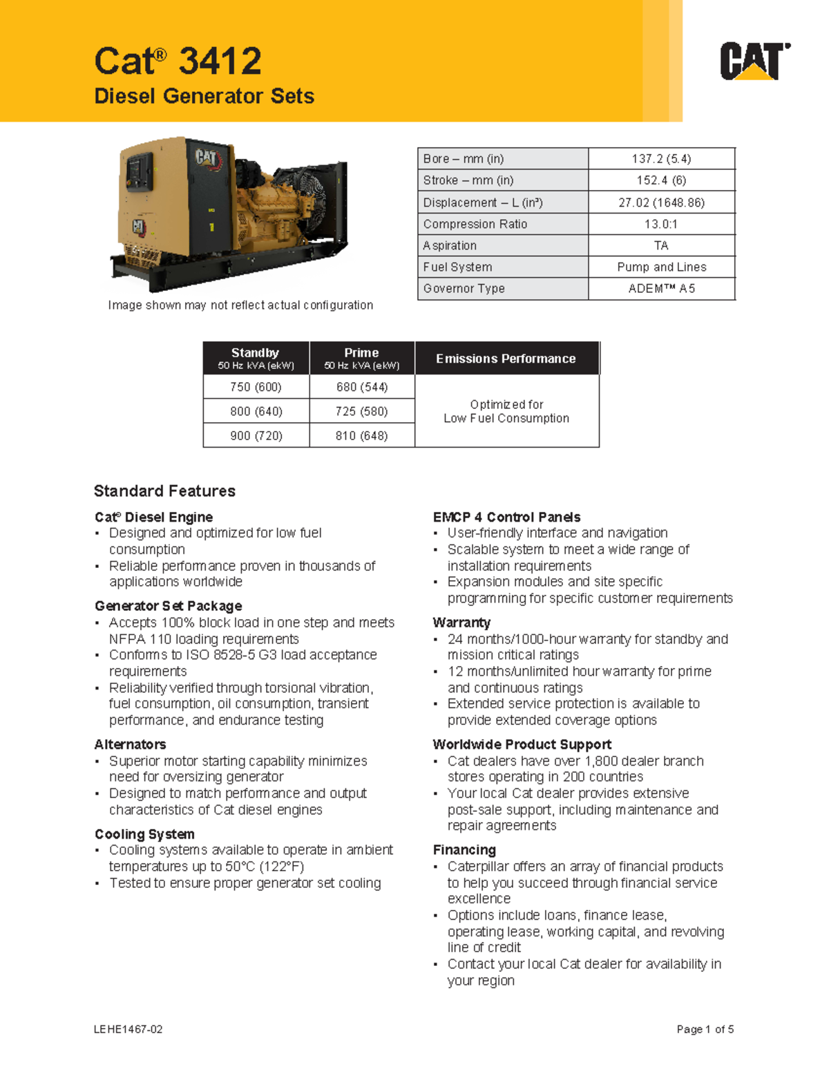 Generador caterpillar 3412 - Standard Features Image shown may not ...