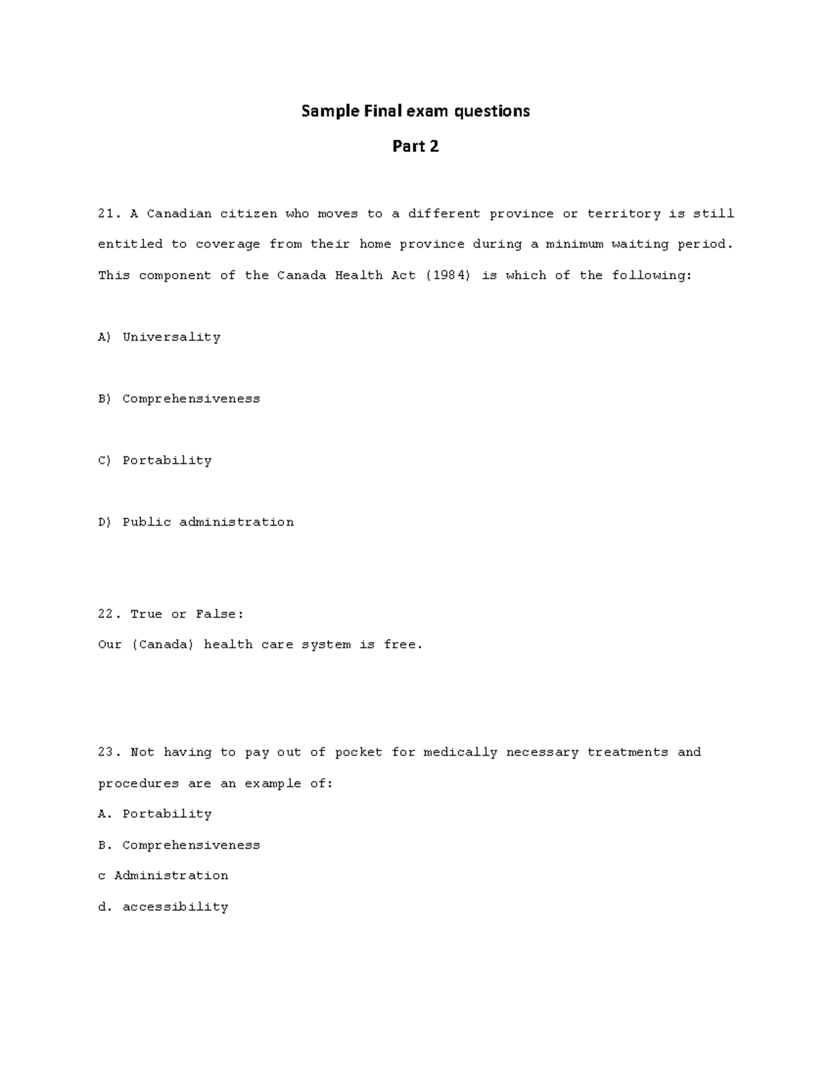 Final exam preparation quiz part 3 - Sample Final exam questions Part 2 ...