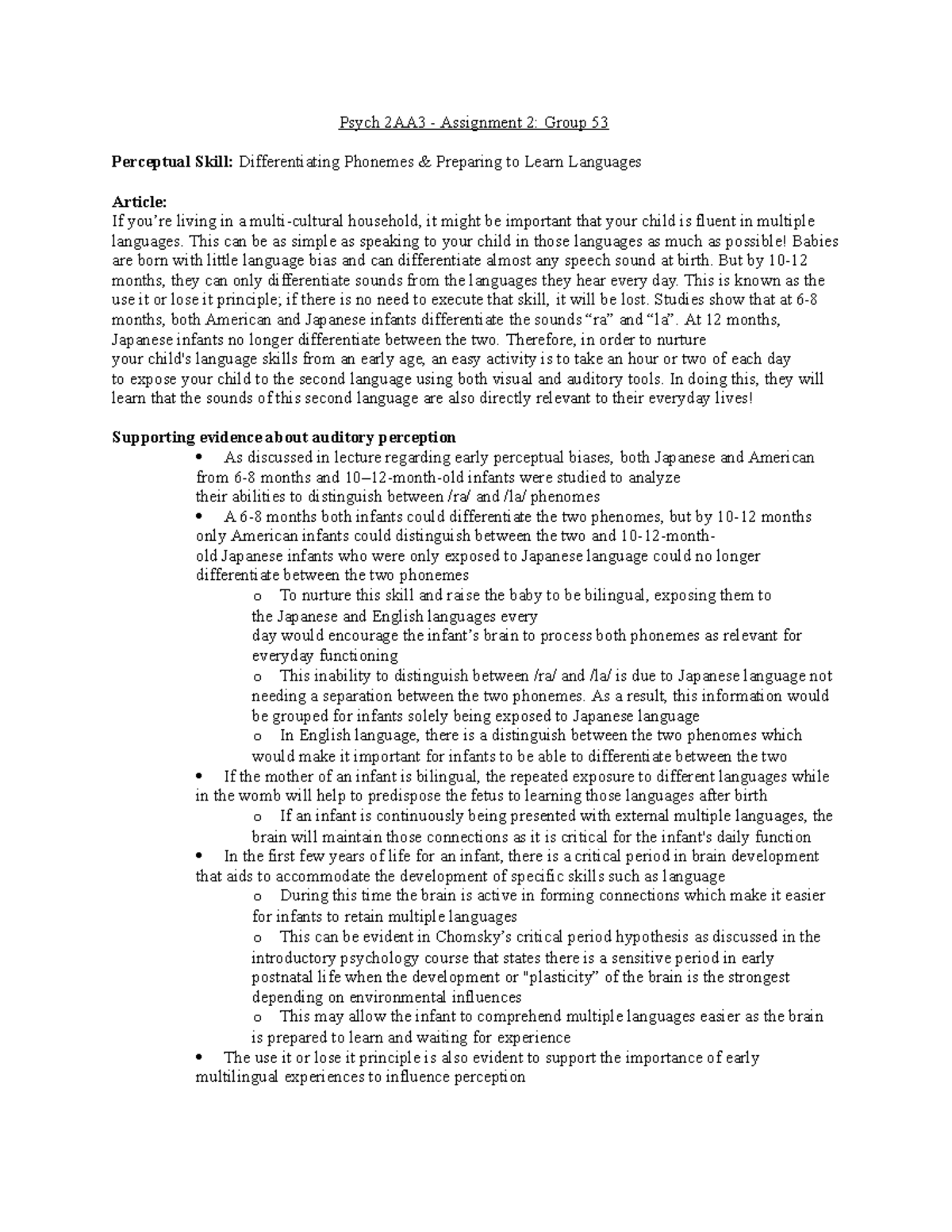 Psych 2AA3- Assignment 2- group 53 - Psych 2AA3 - Assignment 2: Group ...