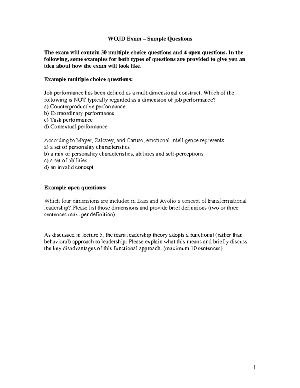 Possible exam questions - 1 WOJD Exam – Sample Questions The exam will ...