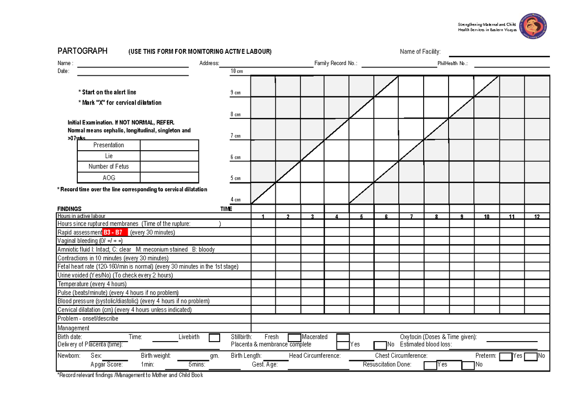 Partograph - Newborn - PARTOGRAPH (USE THIS FORM FOR MONITORING ACTIVE ...