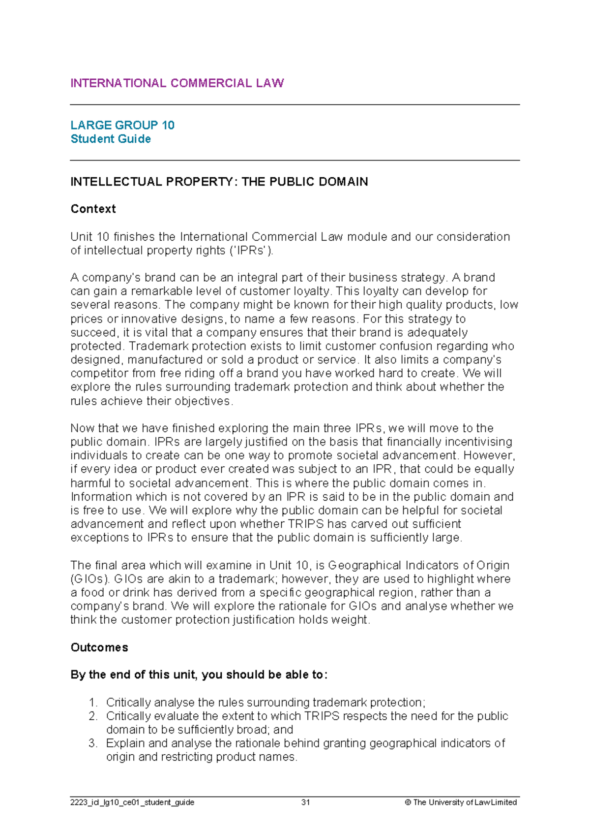 2223 icl lg10 ce01 student guide - INTERNATIONAL COMMERCIAL LAW LARGE GROUP 10 Student Guide ...