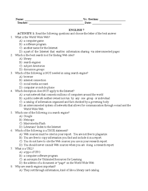 Grade 7 Activity - ENGLISH 7 - ST. MICHAEL’S HIGH SCHOOL, INC. Gandara ...