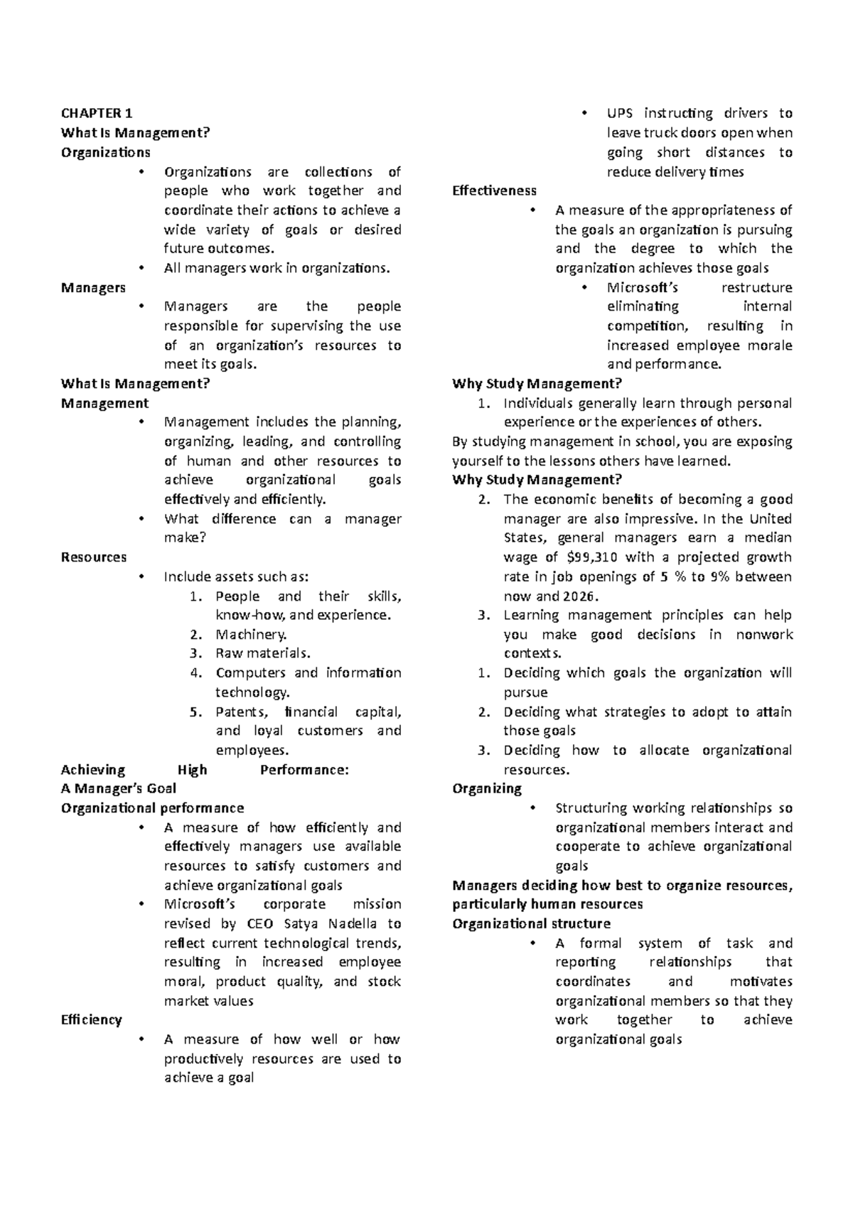 Chapter 1 Introduction TO Management Notes - CHAPTER 1 What Is ...