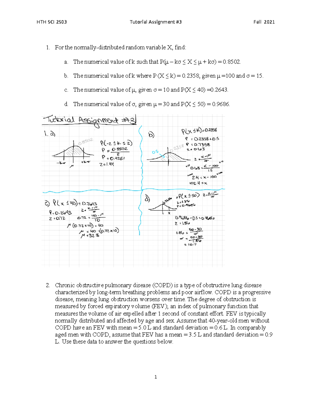 Tutorial Assign 3 - Std Normal & Normal Dist1 - Hth Sci 2S03 - McMaster - Studocu