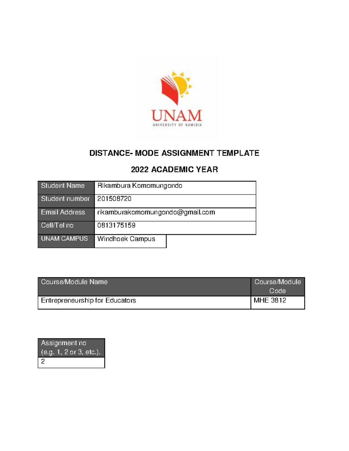 Entrepreneurship Assignment 2 - DISTANCE- MODE ASSIGNMENT TEMPLATE 2022 ...