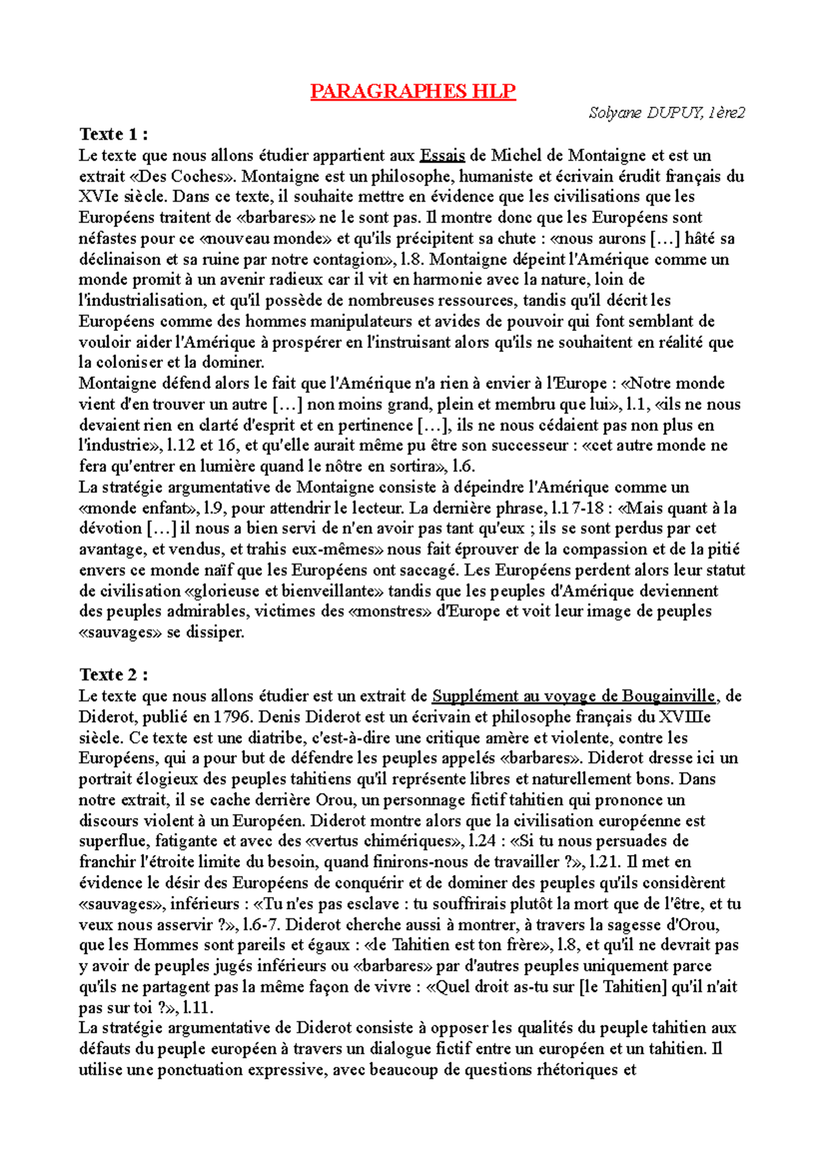 Questions argumentées - Montaigne et Bougainville - PARAGRAPHES HLP ...