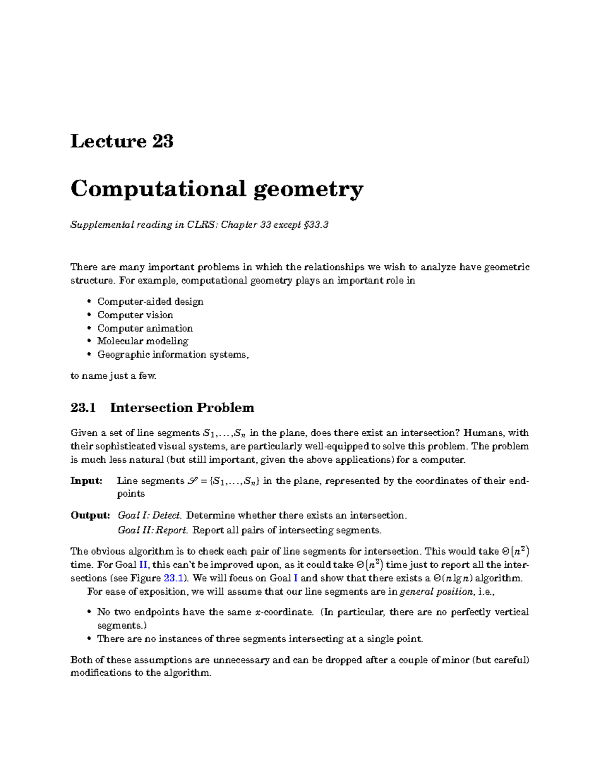 Computional geometry - College notes - Lecture 23 Computational ...
