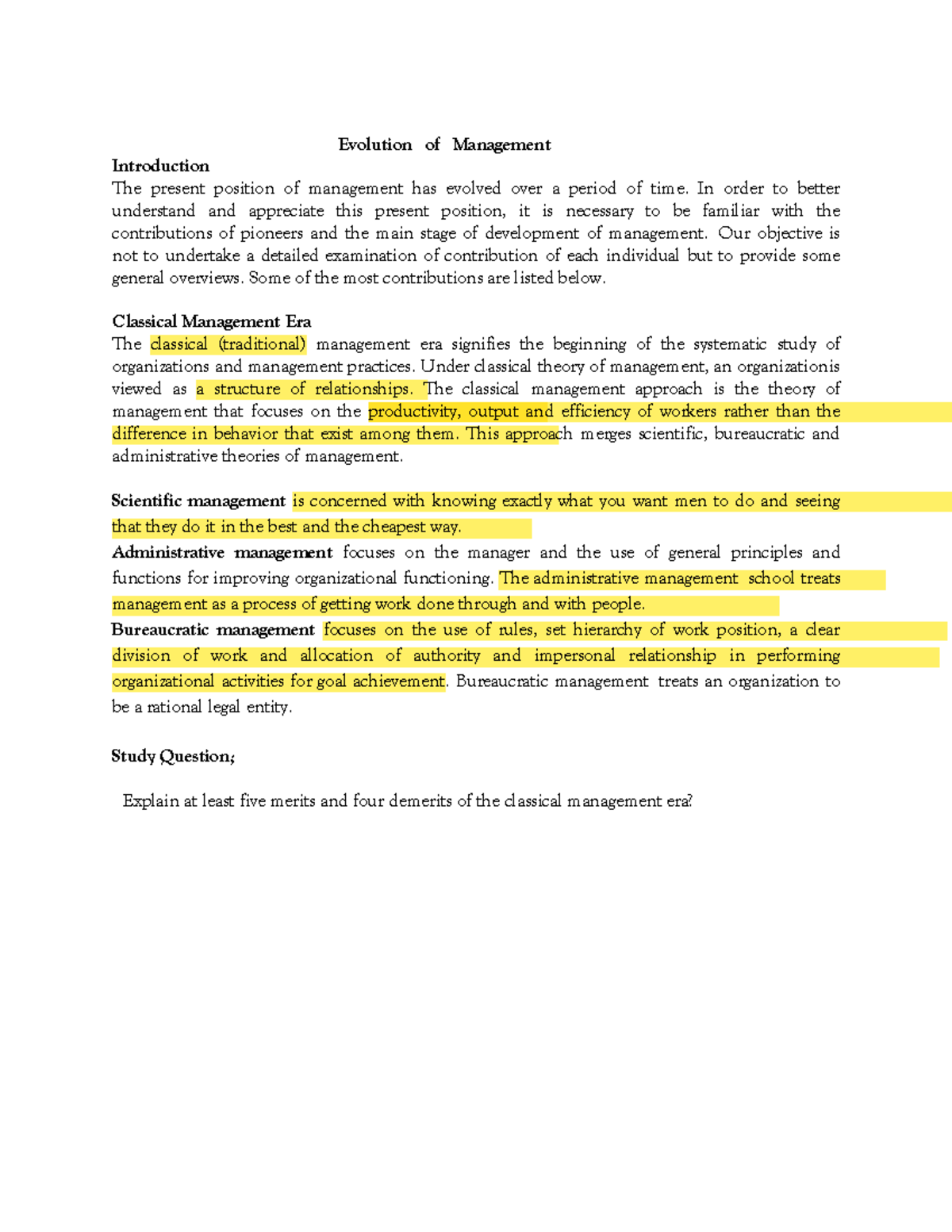 Lesson TWO - Evolution OF Management-TC - Evolution of Management ...
