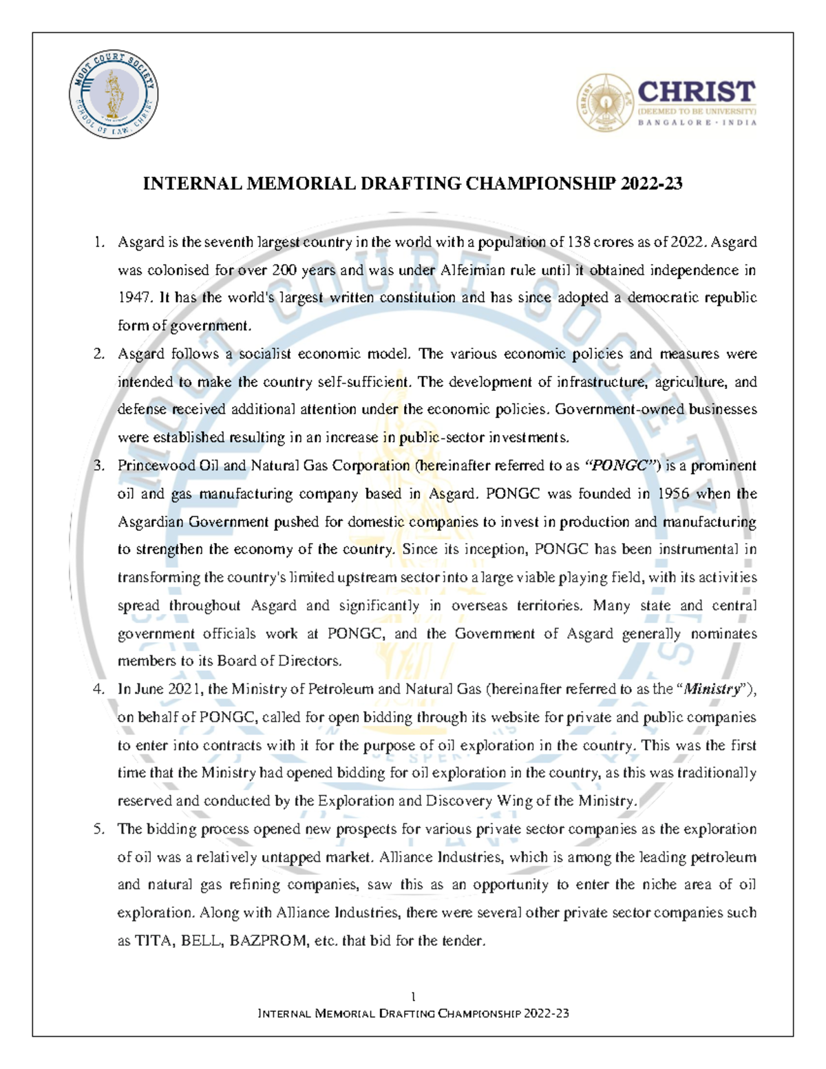 Moot Proposition - IMDC - INTERNAL MEMORIAL DRAFTING CHAMPIONSHIP 2022 ...