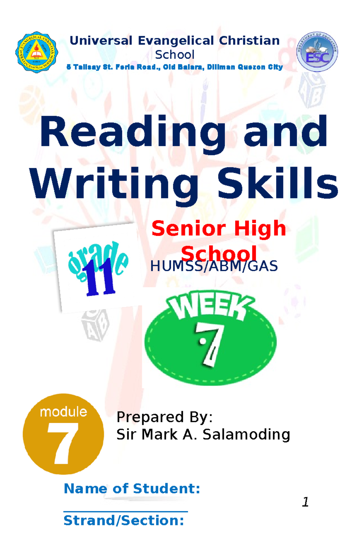 Module 7 - 1 Universal Evangelical Christian School 5 Talisay St. Feria ...