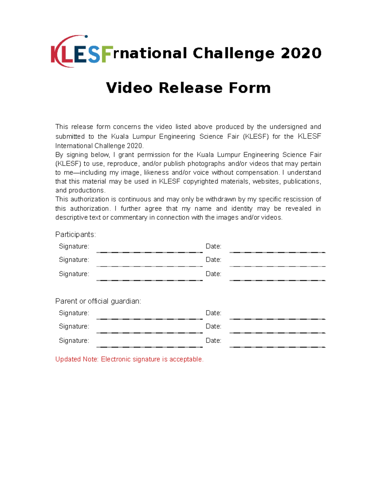 Video release form rev - International Challenge 2020 Video Release ...