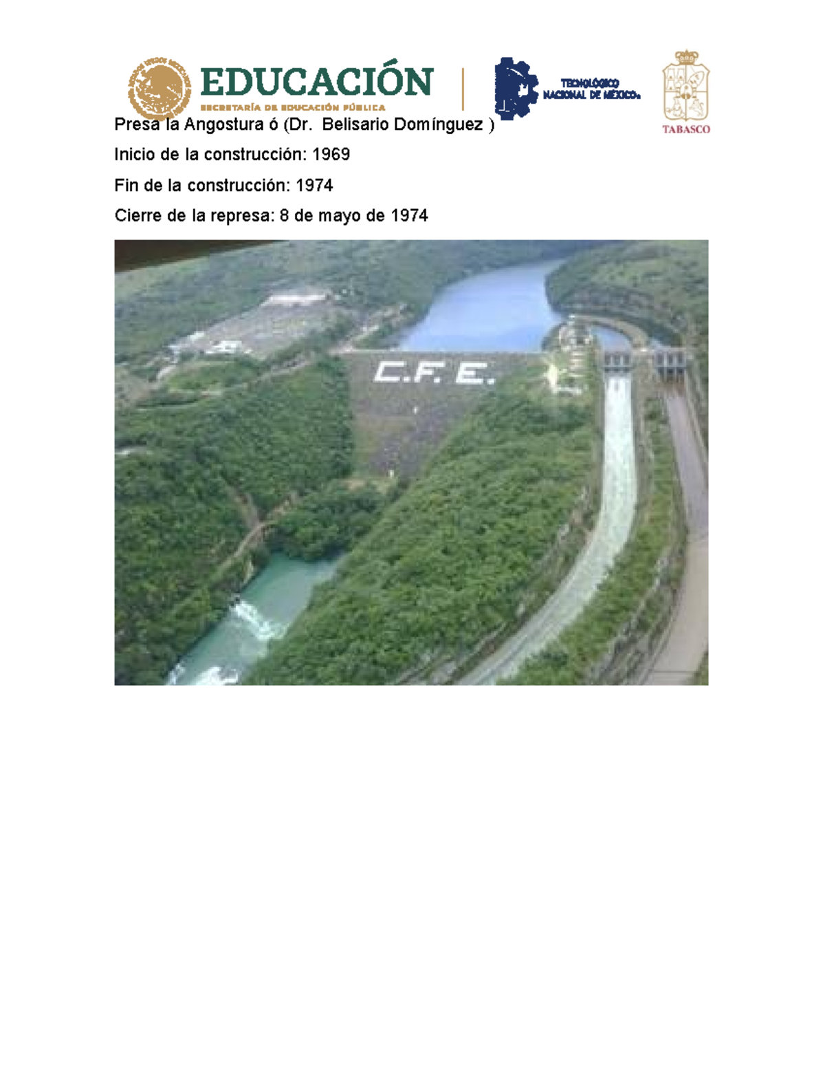 Plantas hidroeléctricas - Presa la Angostura ó (Dr. Belisario Domínguez ...