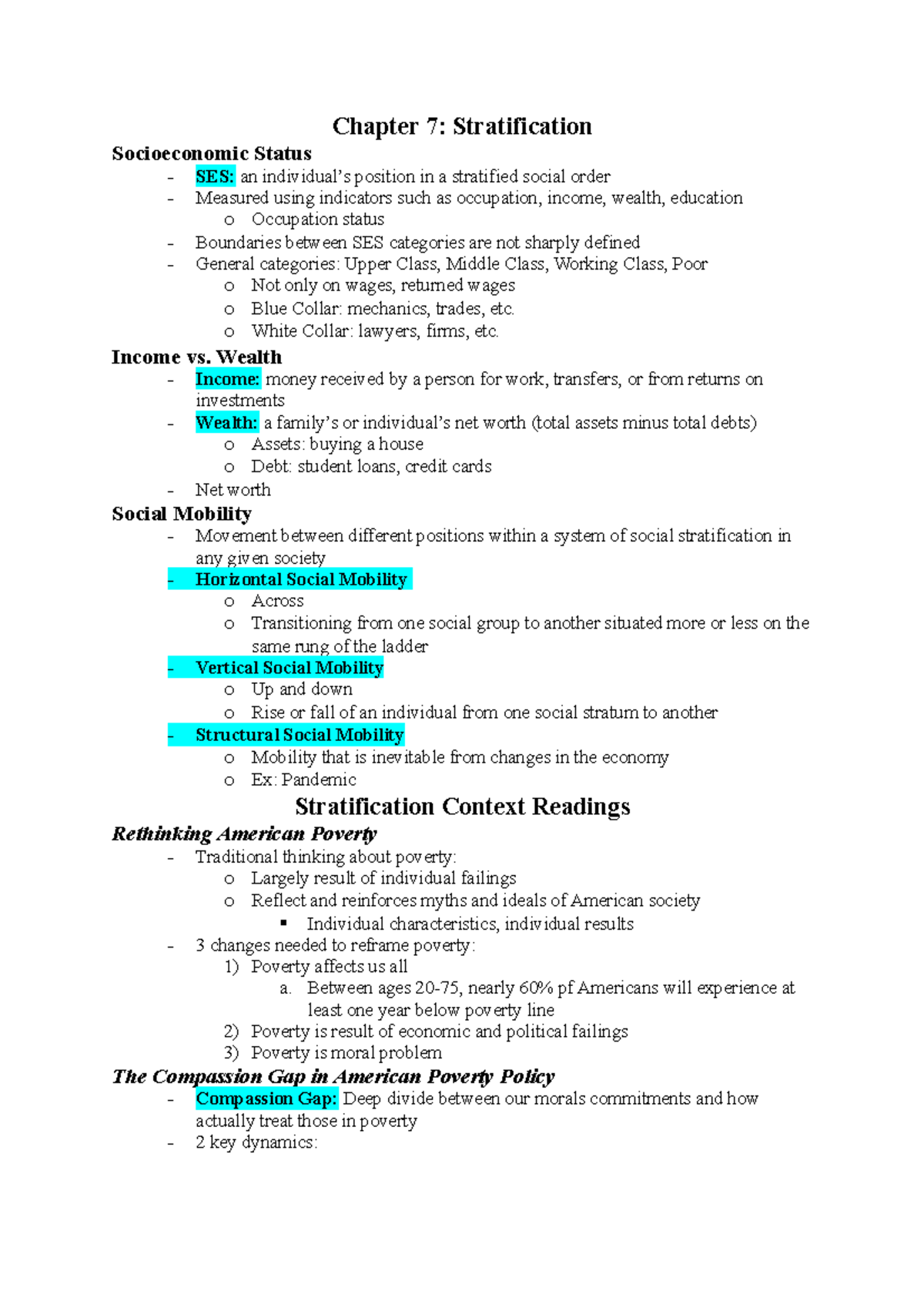 October 13 Chpt. 7 Stratification - Chapter 7: Stratification ...