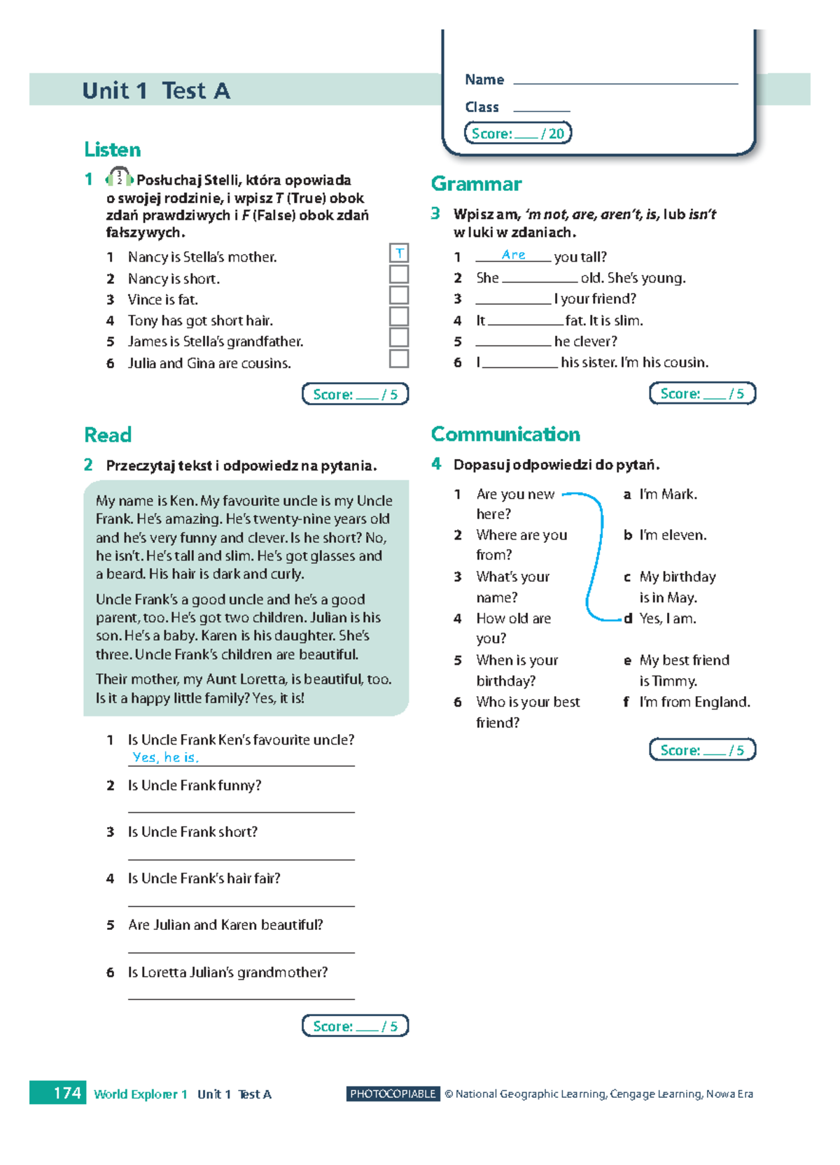 We1 test unit1 - Wiadomości z języka angielskiego - 174 World Explorer ...