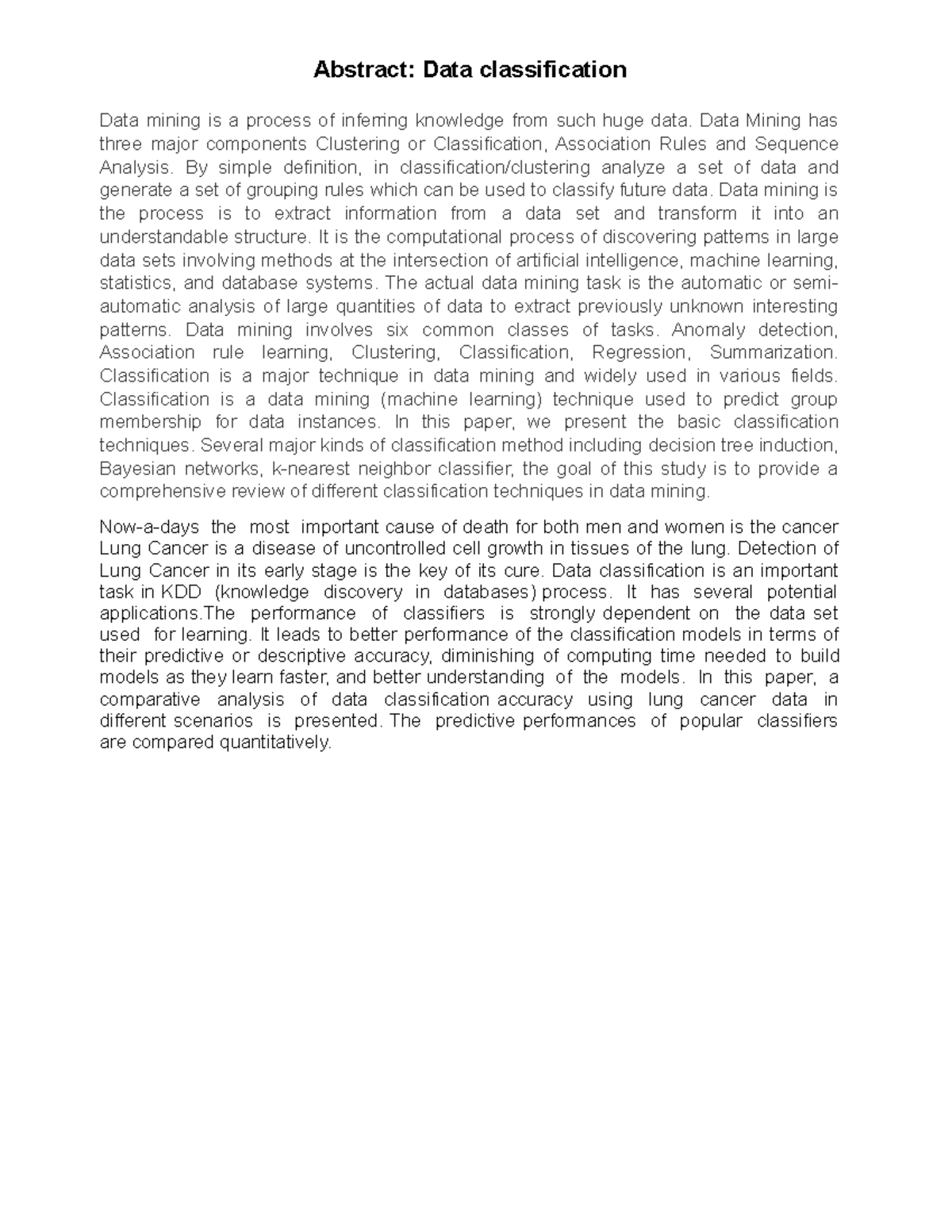 Dmbi - it a research paper - Abstract: Data classification Data mining ...