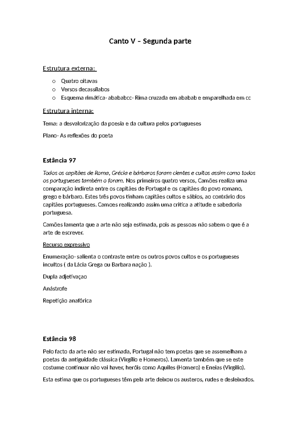 Canto V Lusiadas - Canto V – Segunda parte Estrutura externa: o Quatro ...