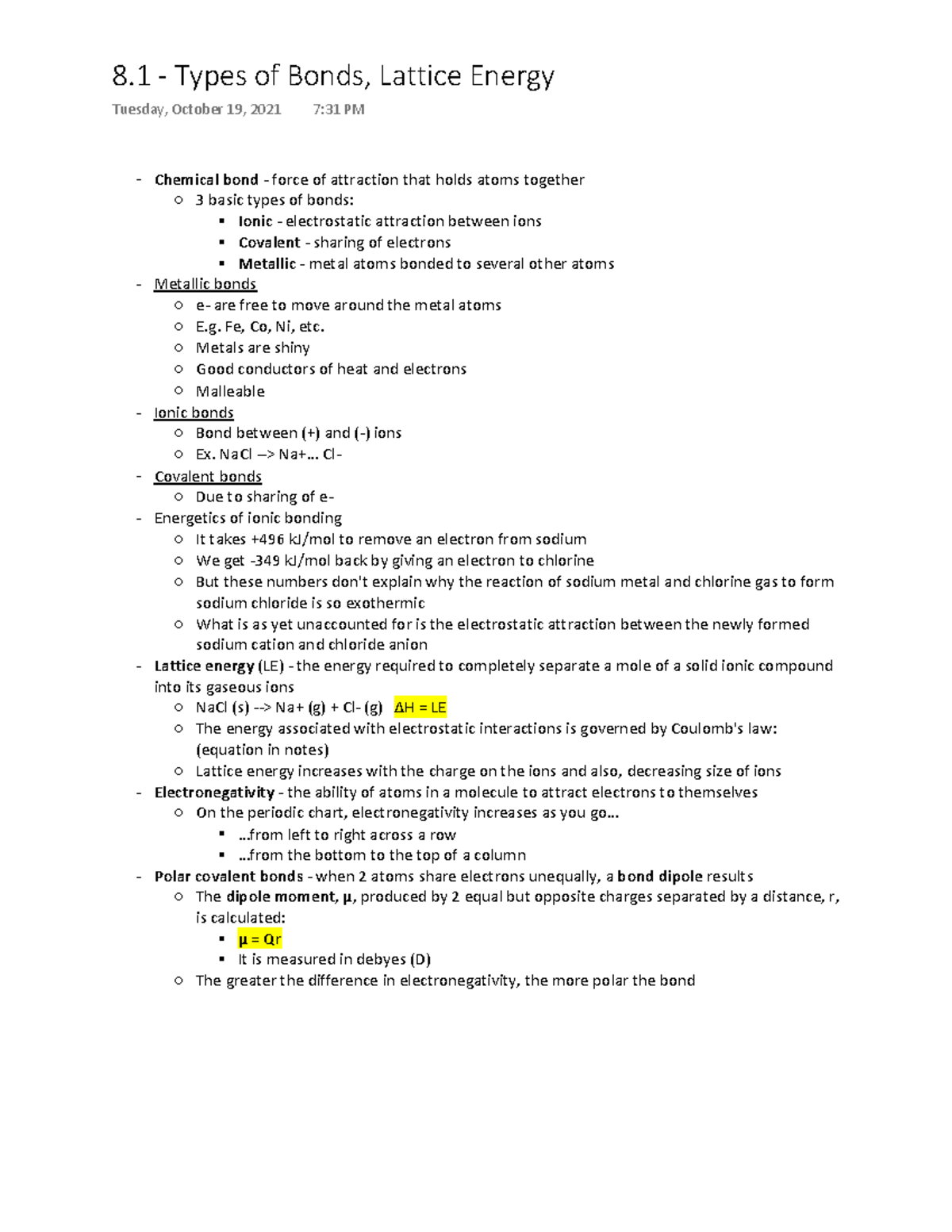 8.1 - Types of Bonds, Lattice Energy - Chemical bond- force of ...