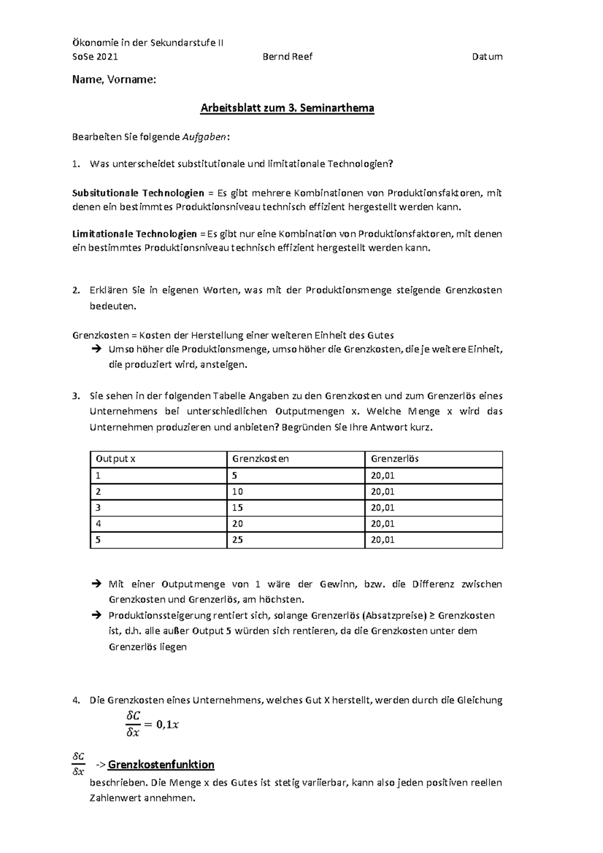 Arbeitsblatt 3. Thema - SoSe 2022 - SoSe 2021 Bernd Reef Datum Name ...