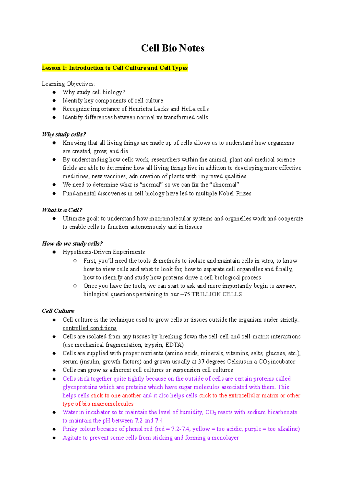 Different Protein Types - Cell Bio Notes Lesson 1: Introduction to Cell ...