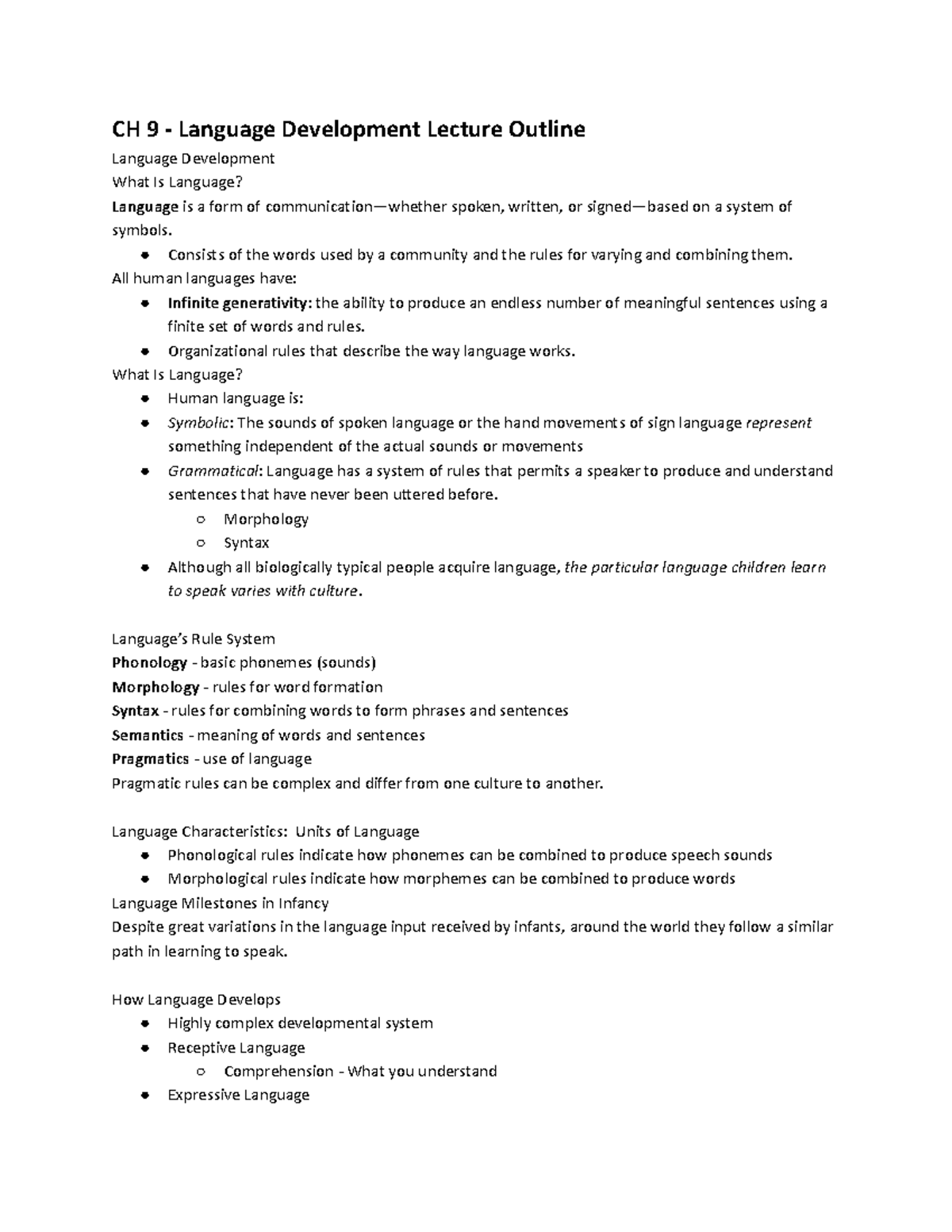 Week 11 notes - Dr. Kristin Atchison - CH 9 - Language Development ...