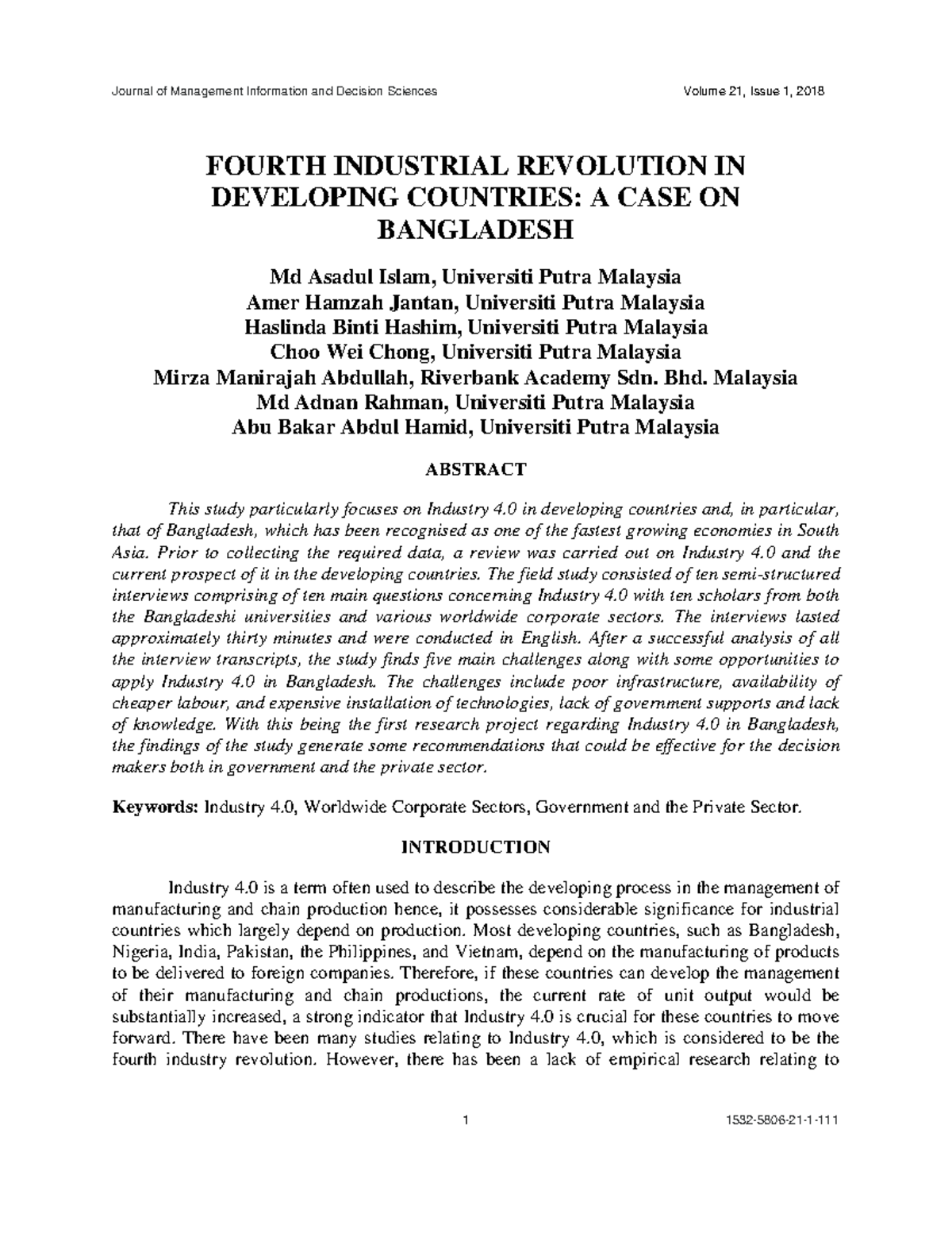 Fourth industrial revolution in developing countries a case on Bangladesh 1532 5806 21 1 111 ...