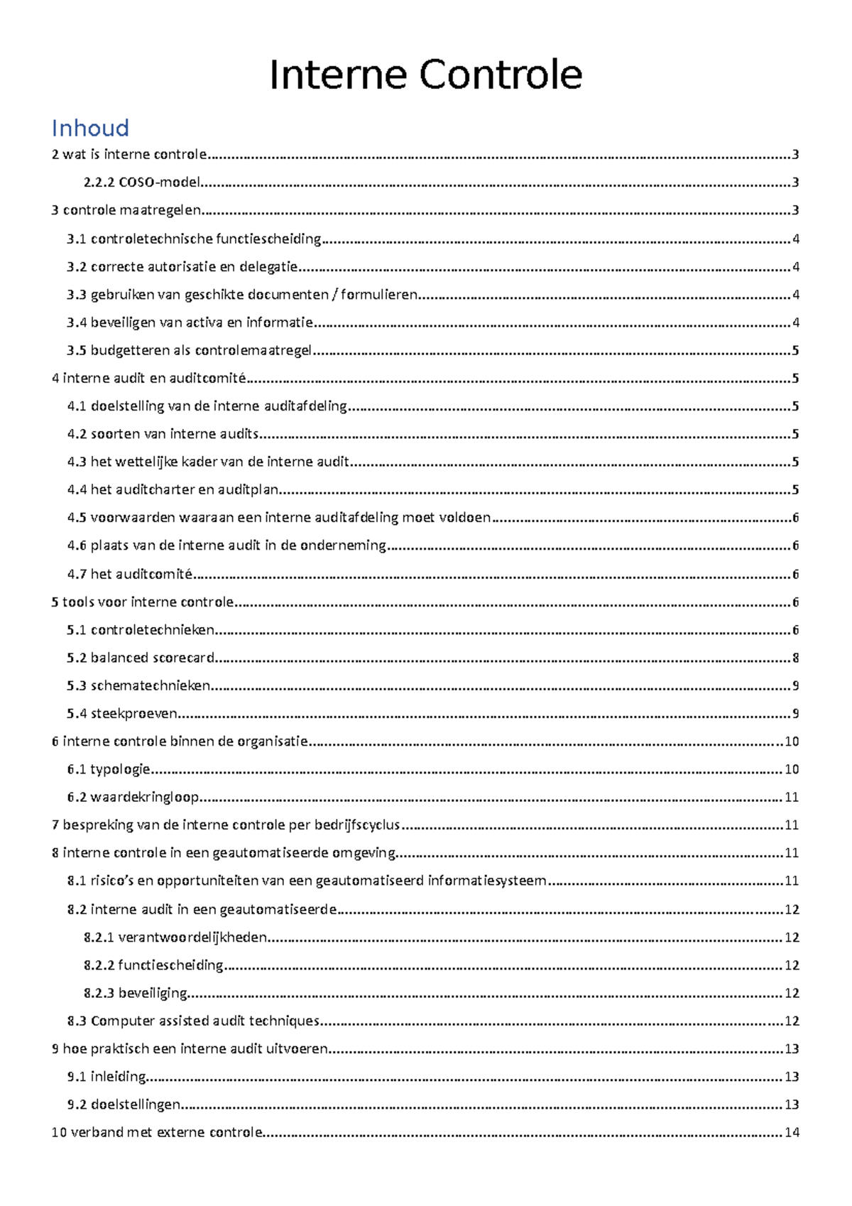 Interne Controle - - Studocu