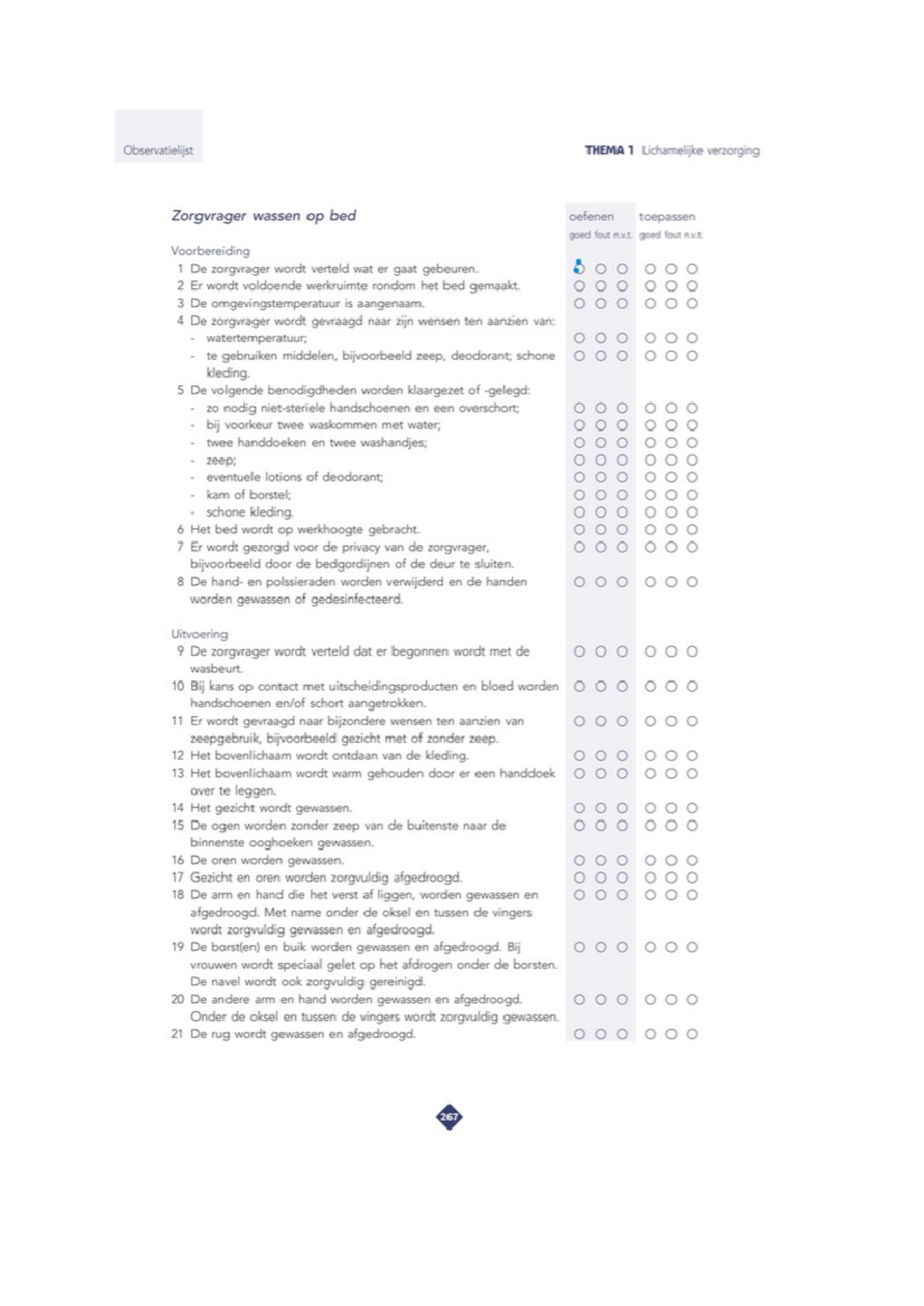 Observatielijst wassen - Basis verpleegtechnische handelingen - Studeersnel