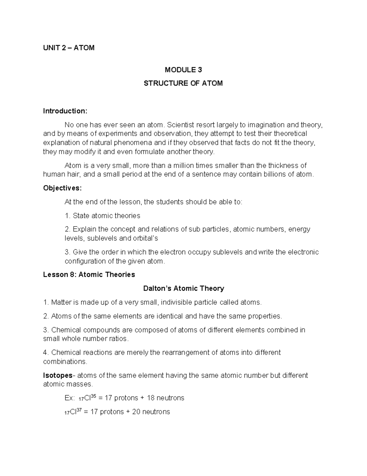 GC Module-3 - Lindy - UNIT 2 – ATOM MODULE 3 STRUCTURE OF ATOM ...
