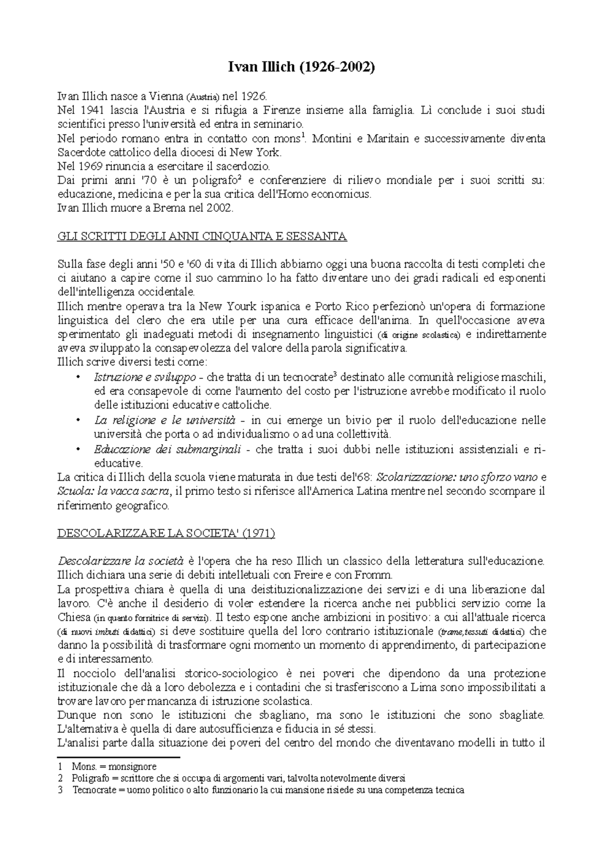 Illich e Morin - Riassunto - Ivan Illich (1926-2002) Ivan Illich nasce ...