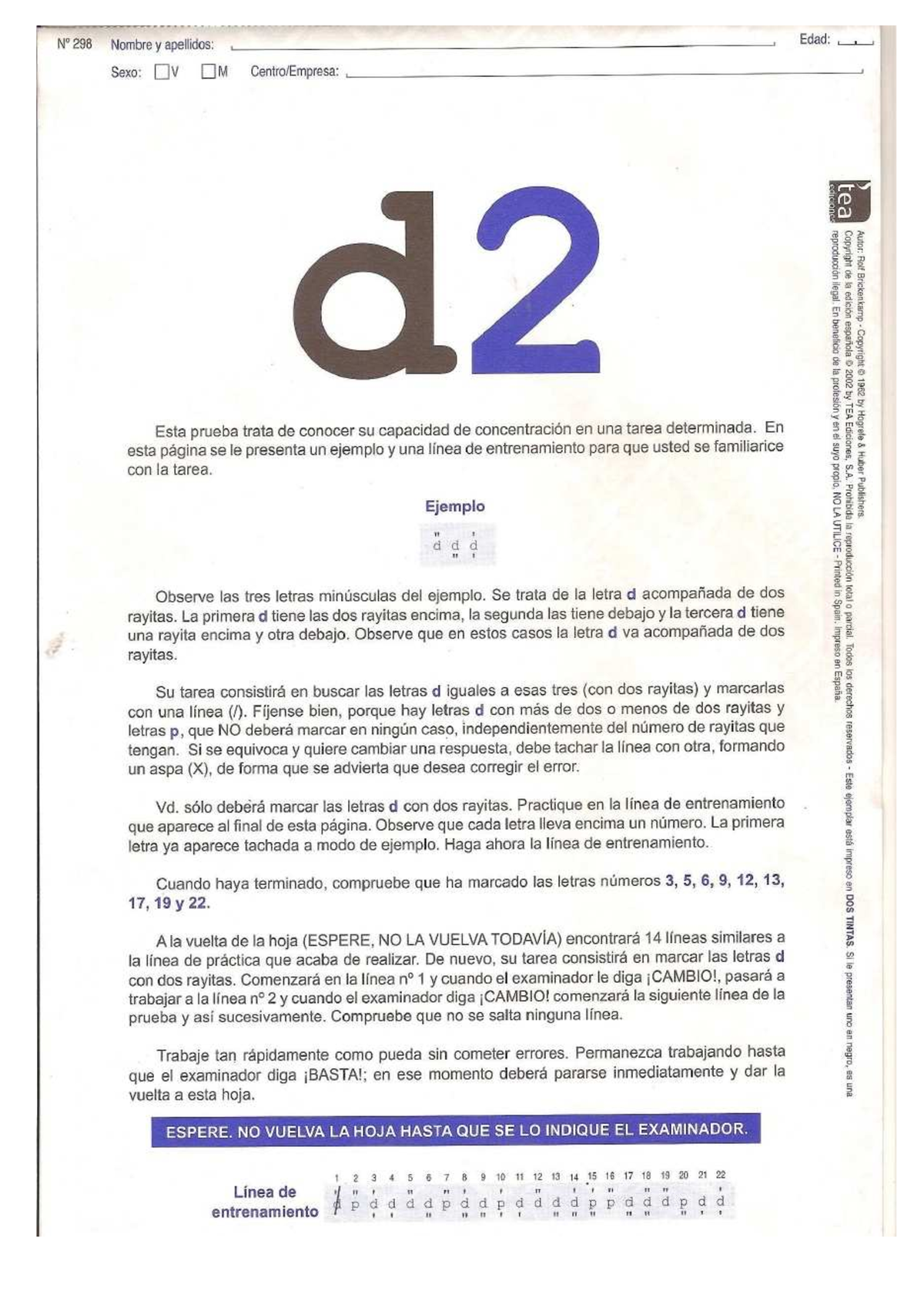 Test D2 Plantilla - Percepció, Atenció i Memòria - Studocu