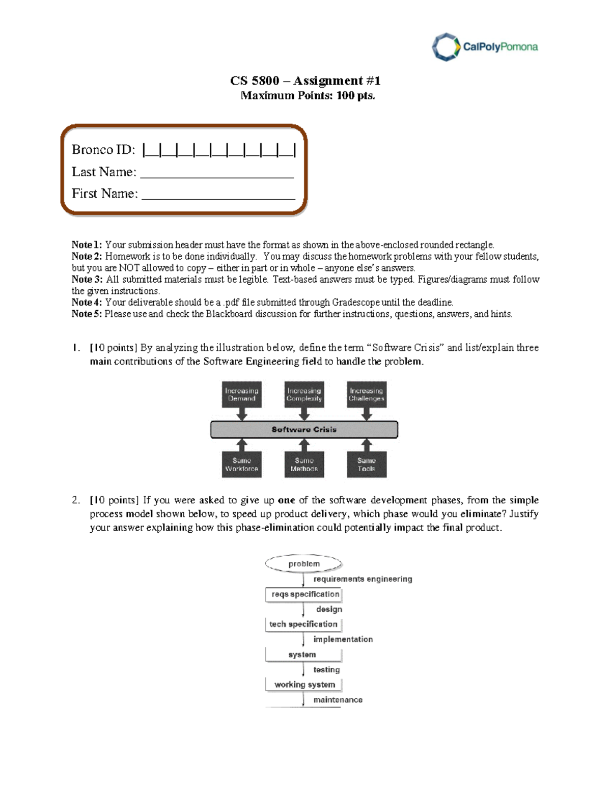 Assignment 1 - CS 5800 – Assignment Maximum Points: 100 pts. Bronco ID ...