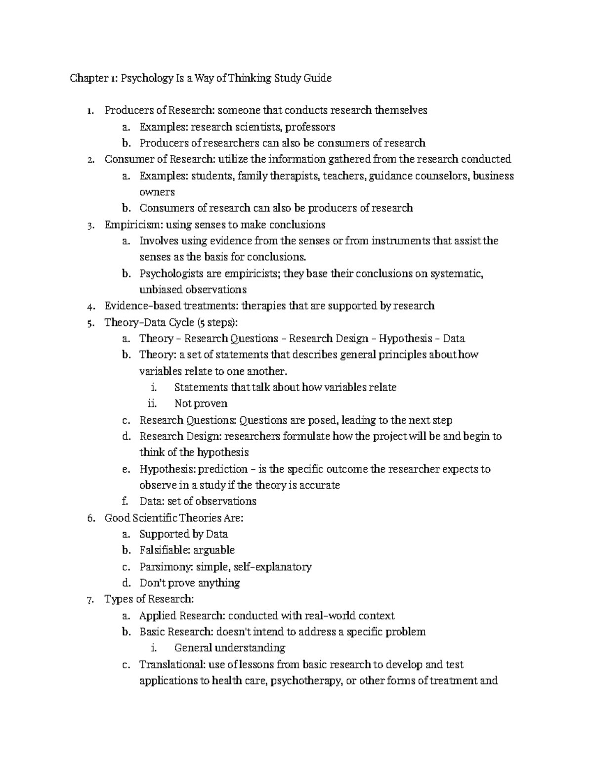 Psych 207 Spring 23 Study Guide - Chapter 1 - Chapter 1: Psychology Is ...
