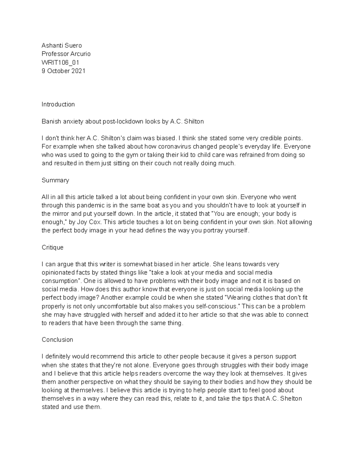 Article Critique - I had professor Lorio, Brian. This was an assignment ...