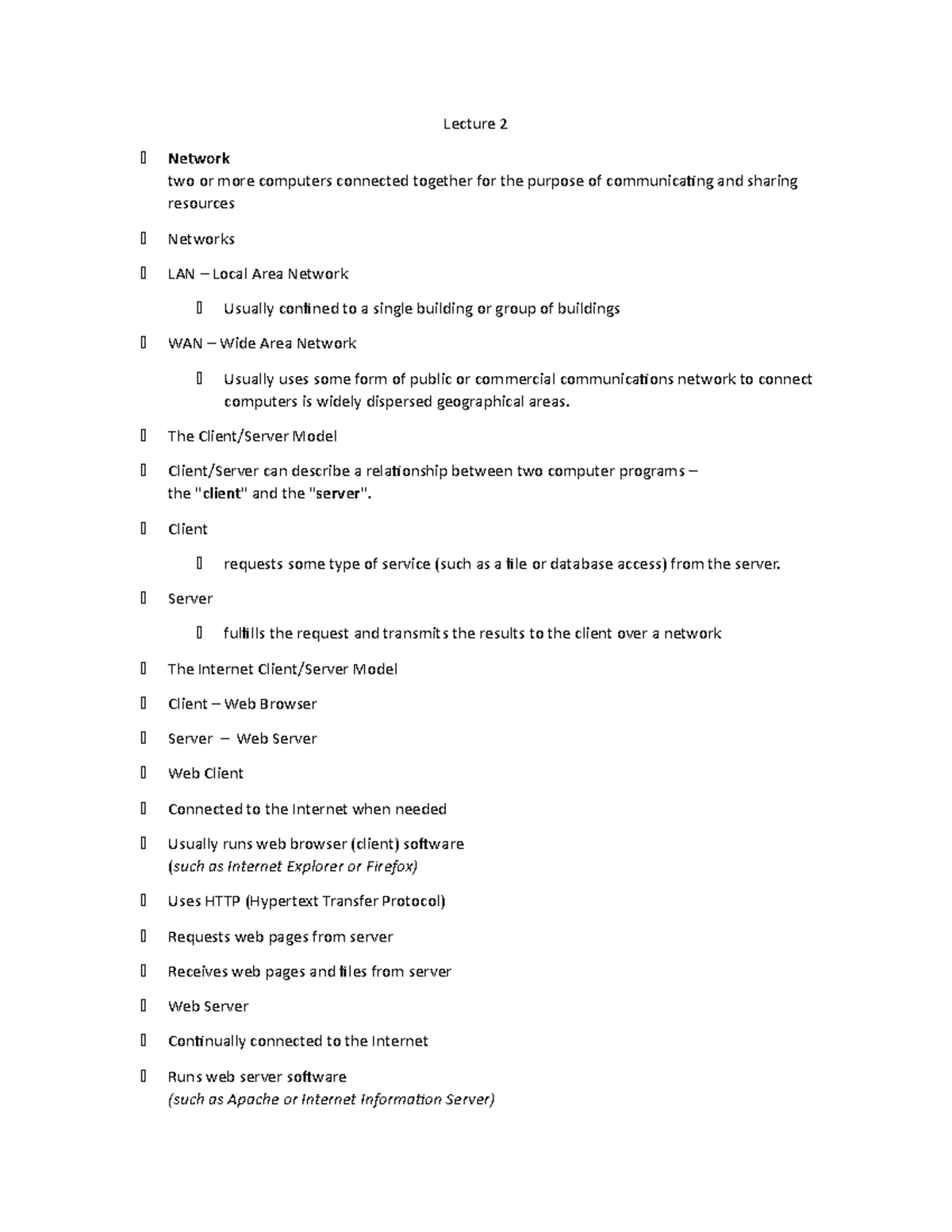 Lecture 2 - Lecture 2 Network two or more computers connected together ...
