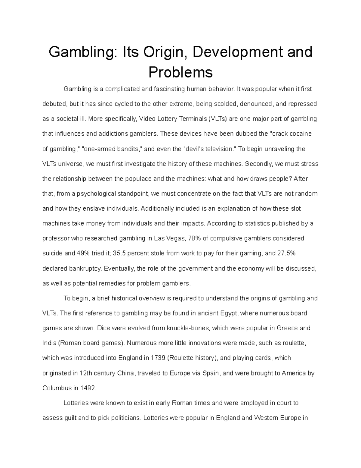 Gambling Its Origin, Development and Problems - Gambling: Its Origin ...