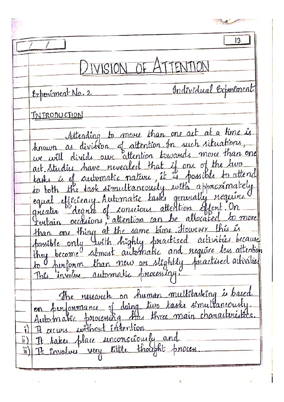 Sem 3 and 4 practicals - nil - 13 DIVISION OF ATTENTION Experiment No ...